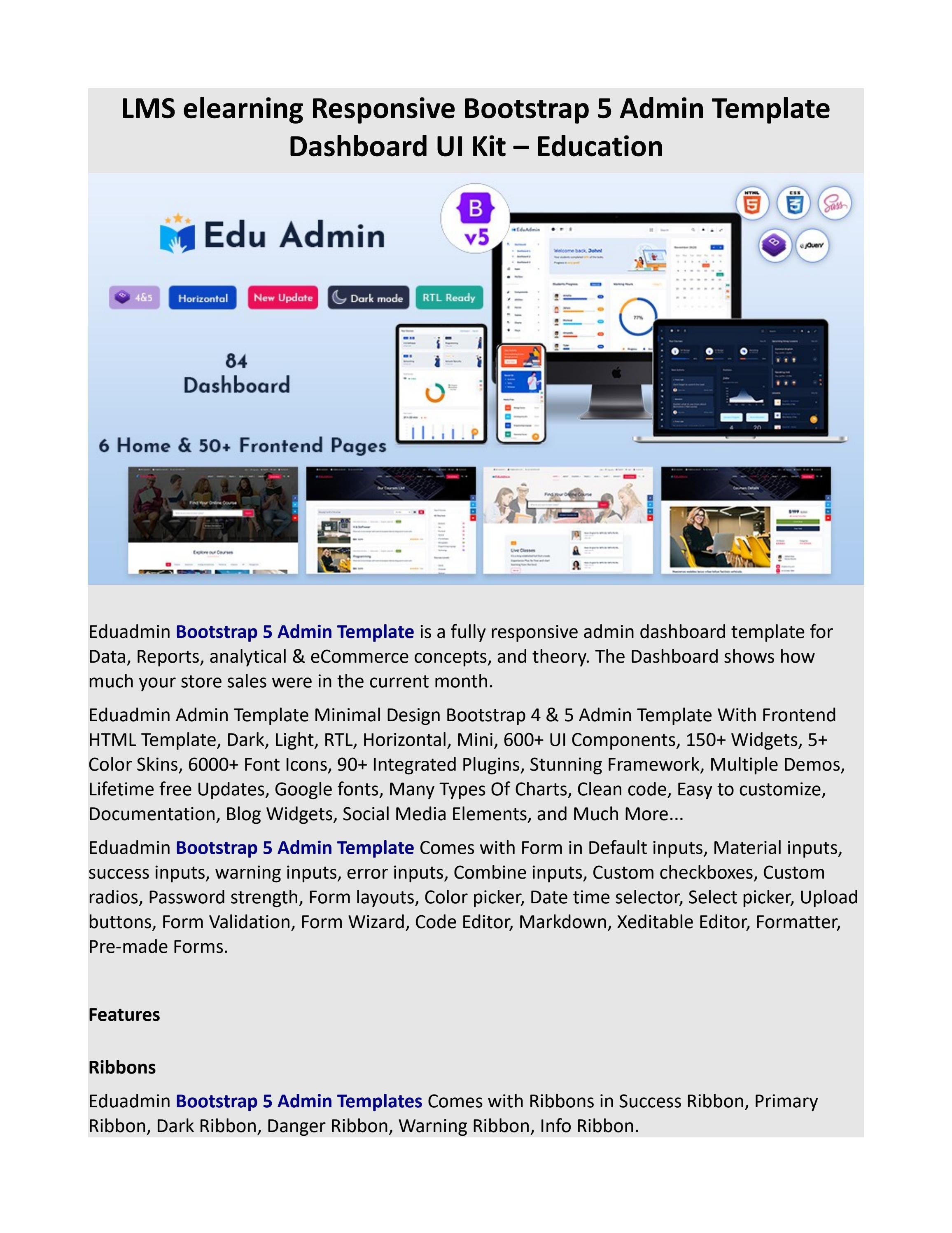 LMS elearning Responsive Bootstrap 5 Admin Template Dashboard UI Kit ...