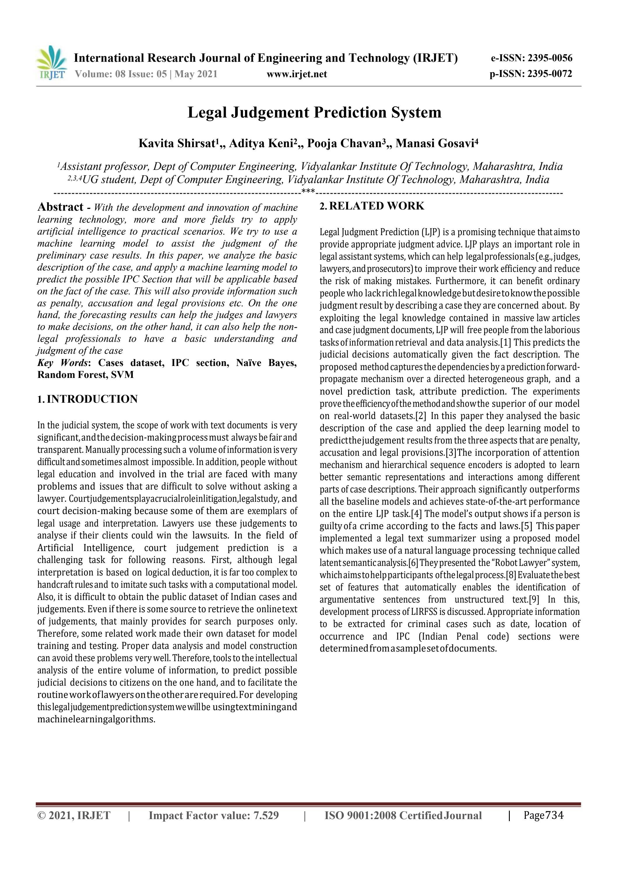 IRJET- Legal Judgement Prediction System by IRJET Journal - Issuu