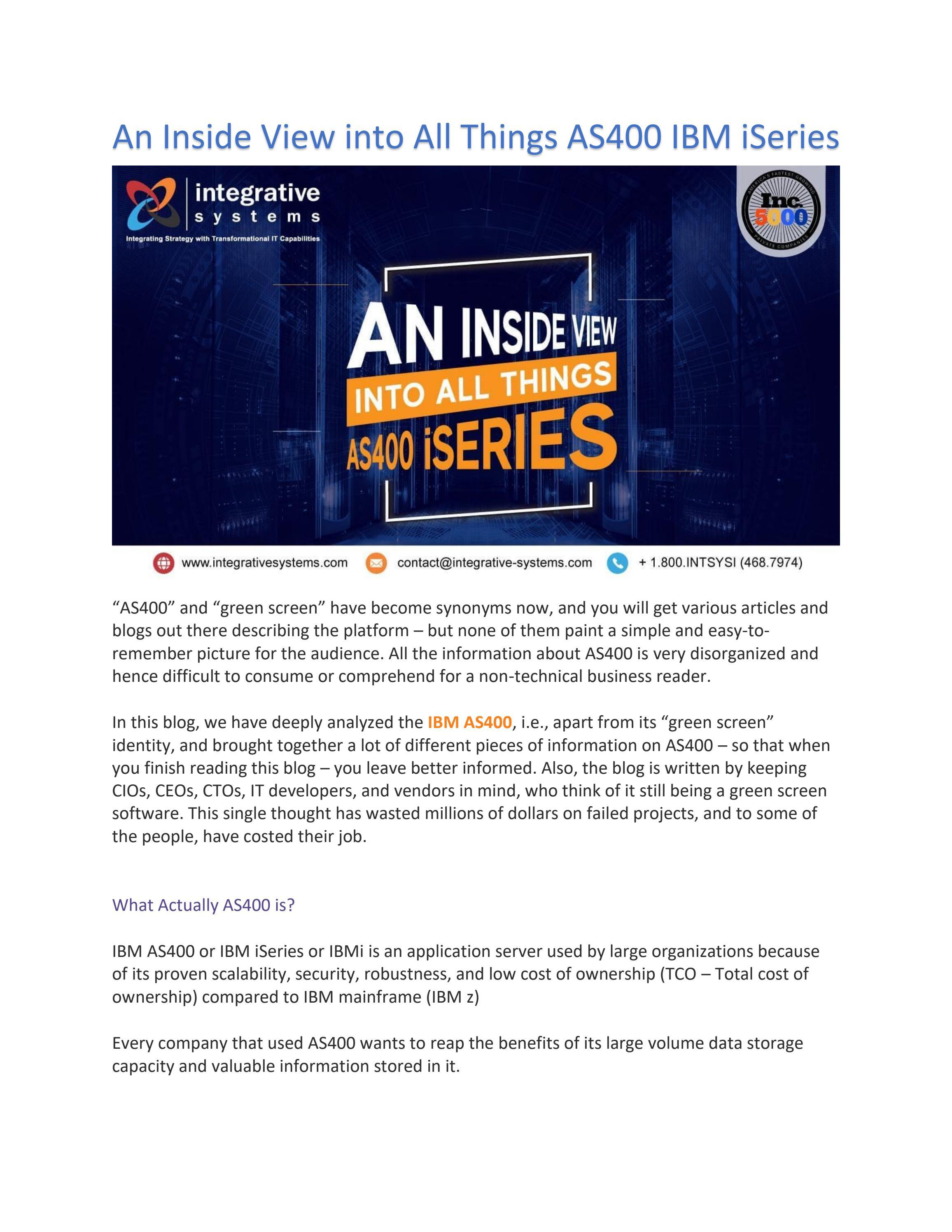 An Inside View into All Things AS400 IBM iSeries by Integrative Systems - Issuu