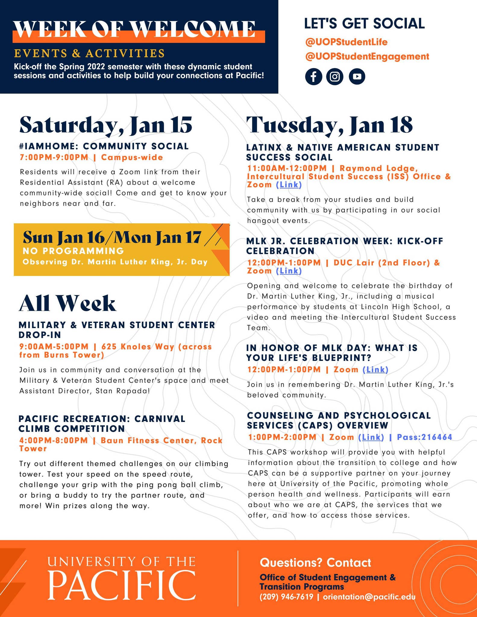 University of the Pacific | Week of Welcome Schedule Spring 2021 by ...