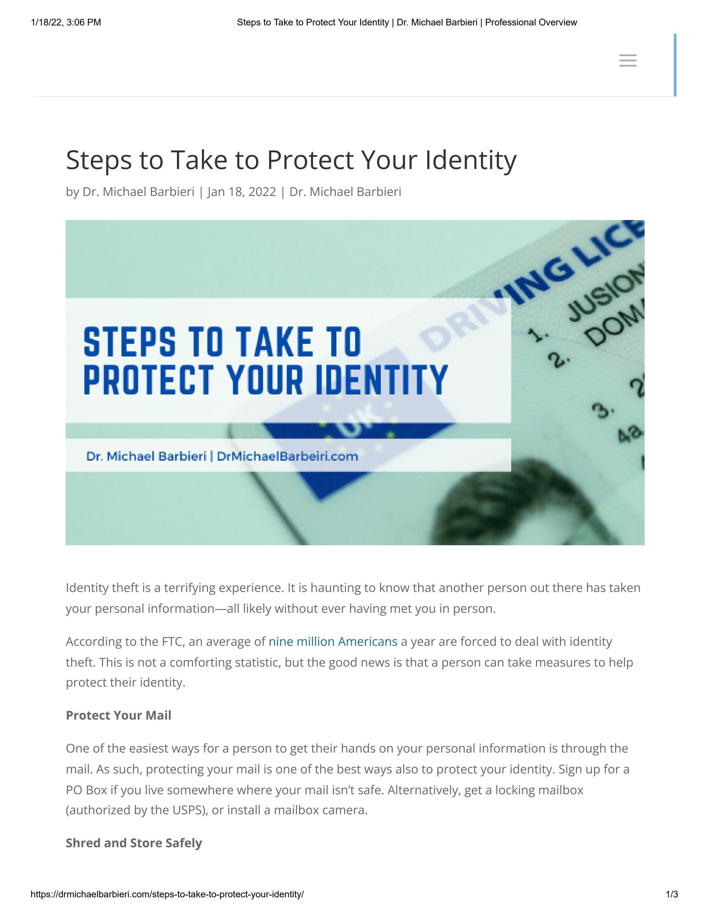 Steps to Take to Protect Your Identity | Michael Barbieri PhD by ...
