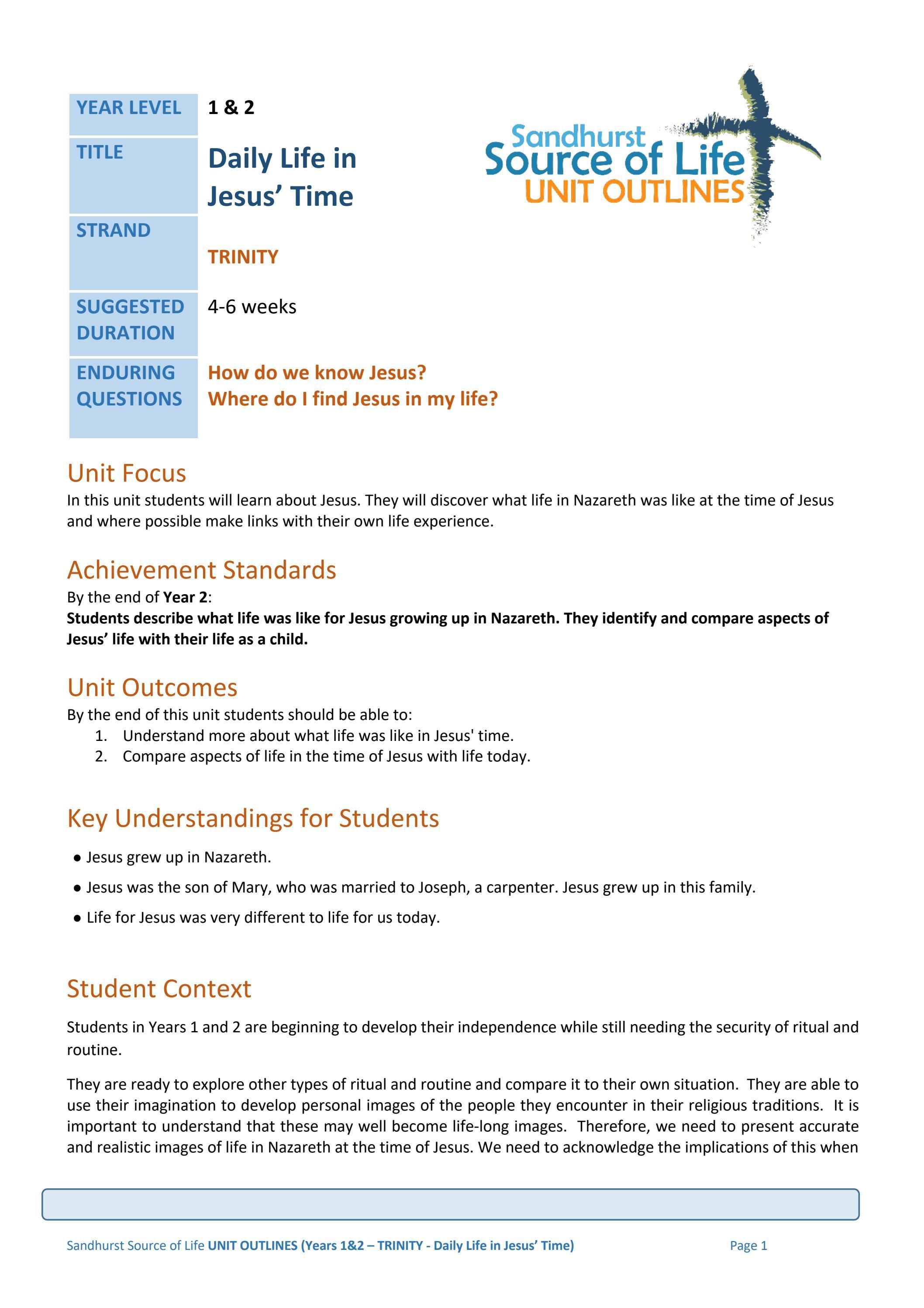 1_2 Daily Life in Jesus Time - TRINITY by Catholic Education Office ...