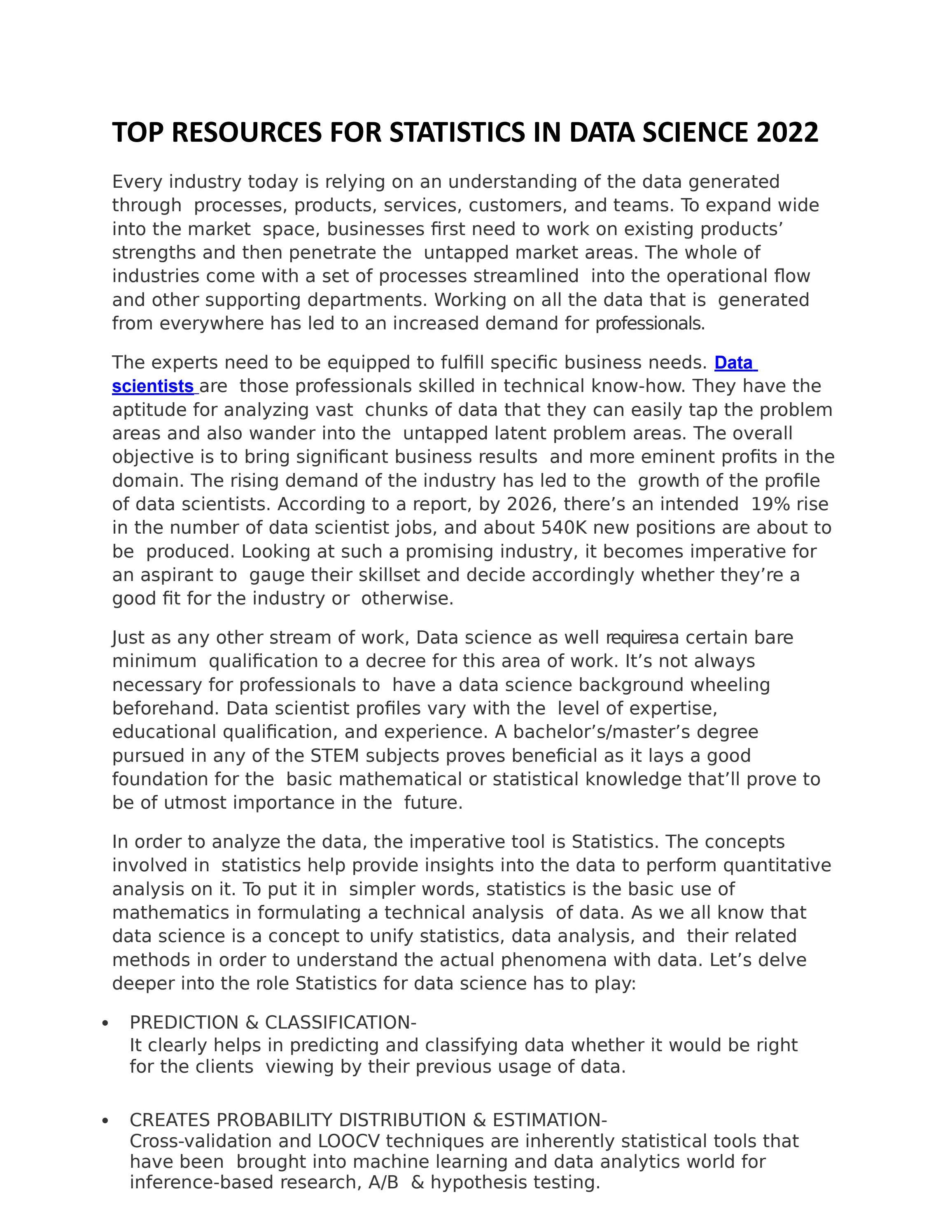 TOP RESOURCES FOR STATISTICS IN DATA SCIENCE 2022 By UNITED STATES DATA TOP RESOURCES FOR STATISTICS IN DATA SCIENCE 2022 By UNITED STATES DATA