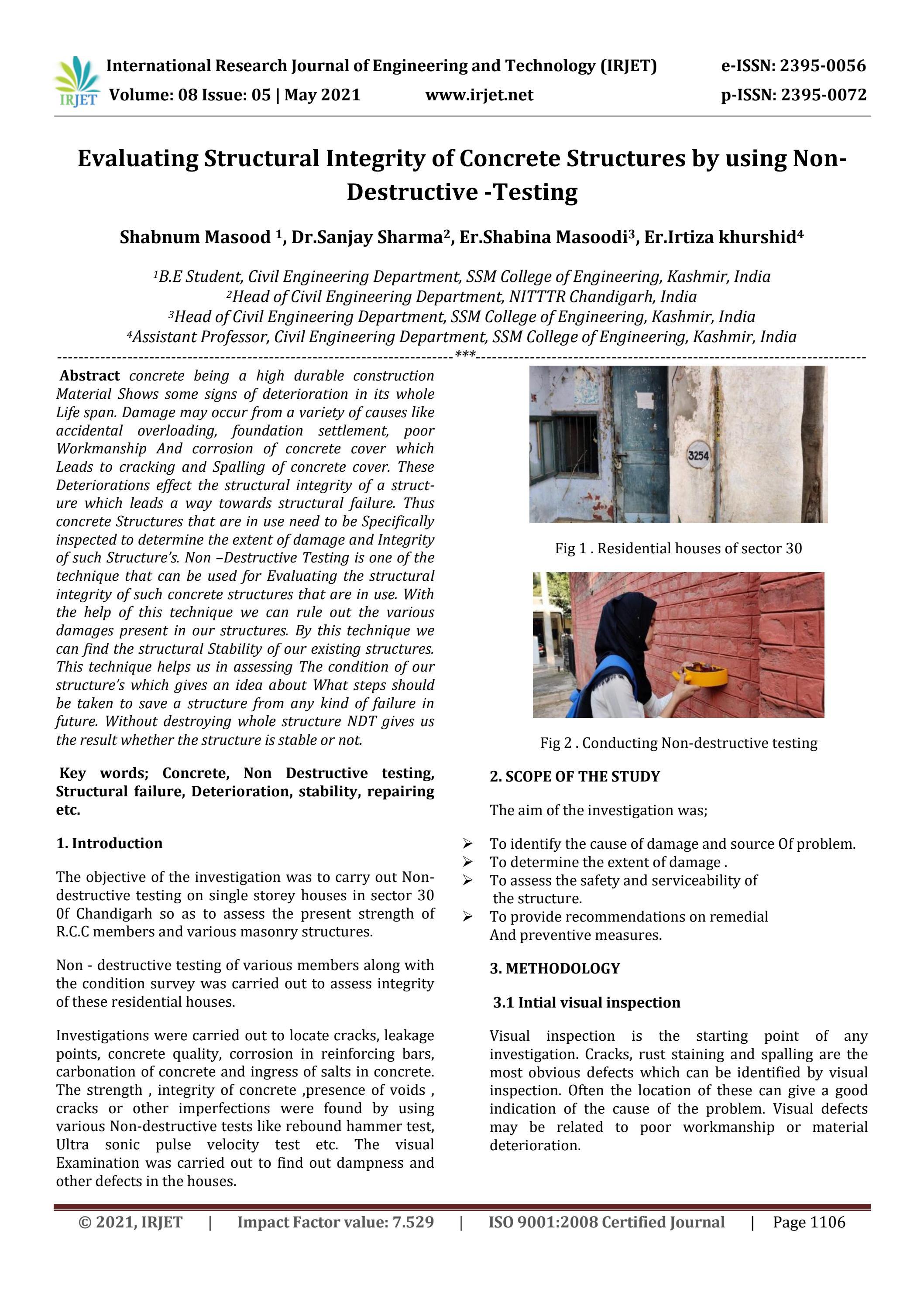 Irjet Evaluating Structural Integrity Of Concrete Structures By Using Non Destructive Testing