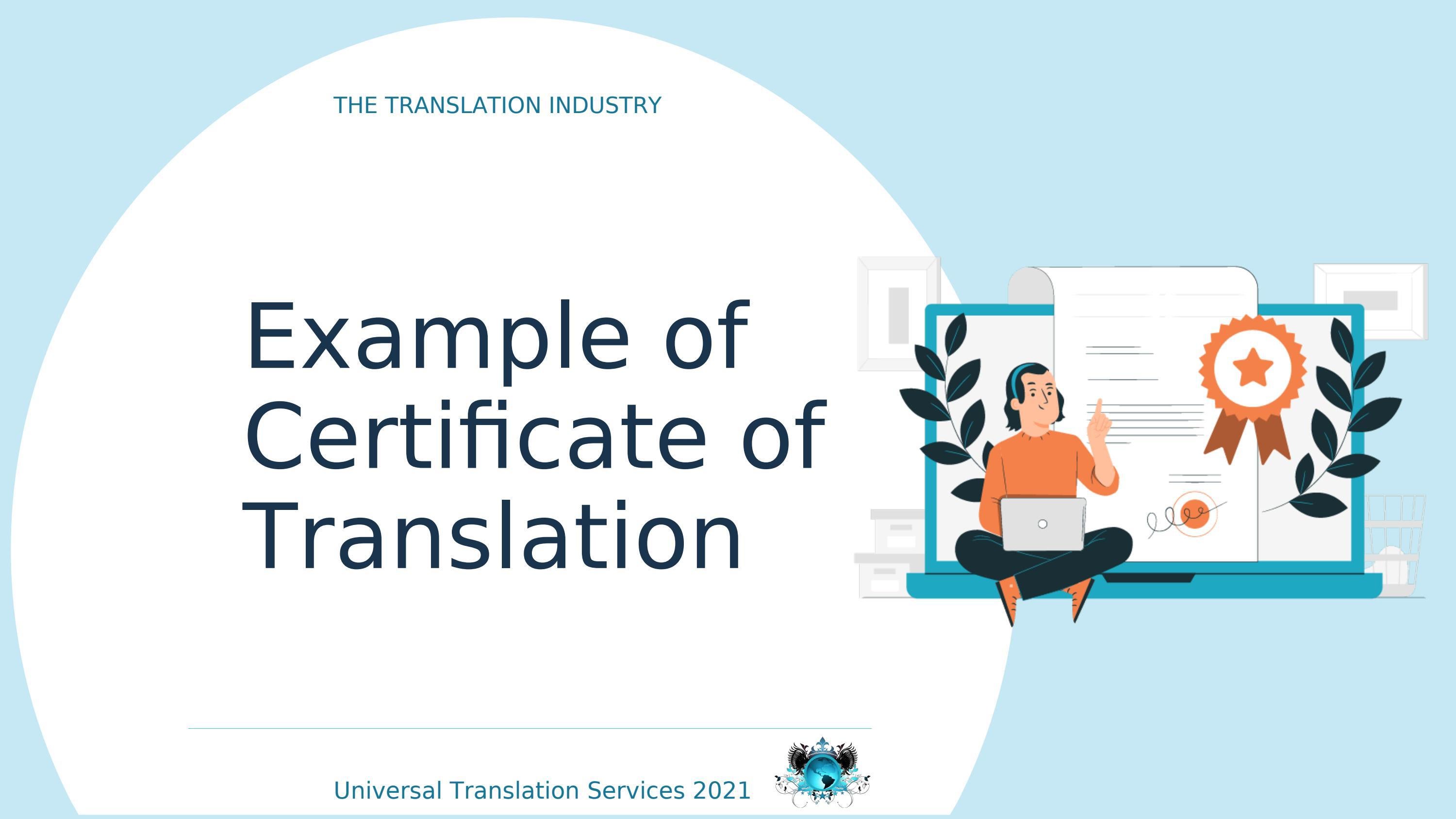 Example of Certificate of Translation by Universal-Translation-Services ...