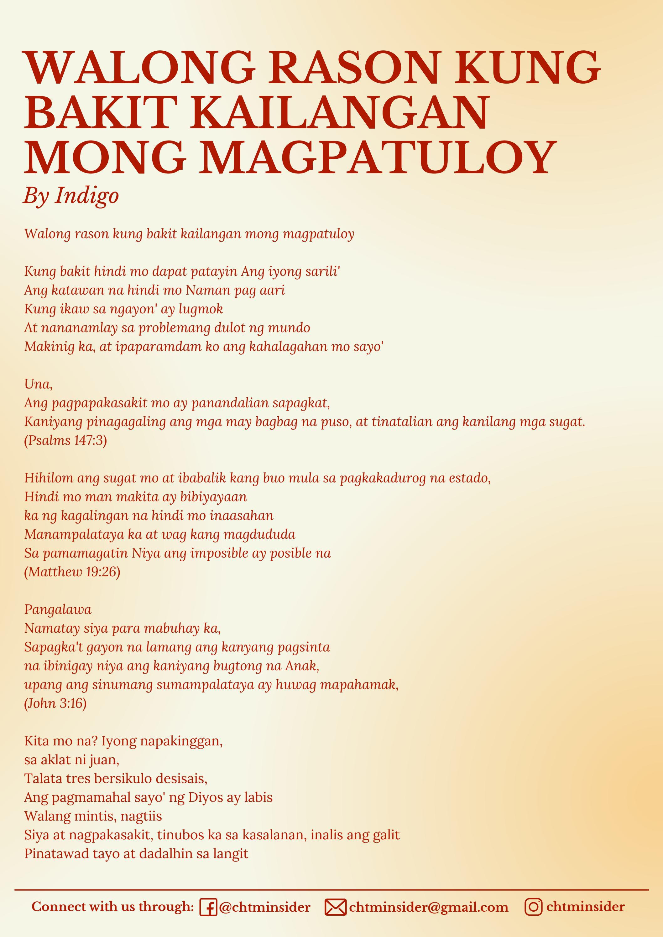 Featured Poem: WALONG RASON KUNG BAKIT KAILANGAN MONG MAGPATULOY by ...