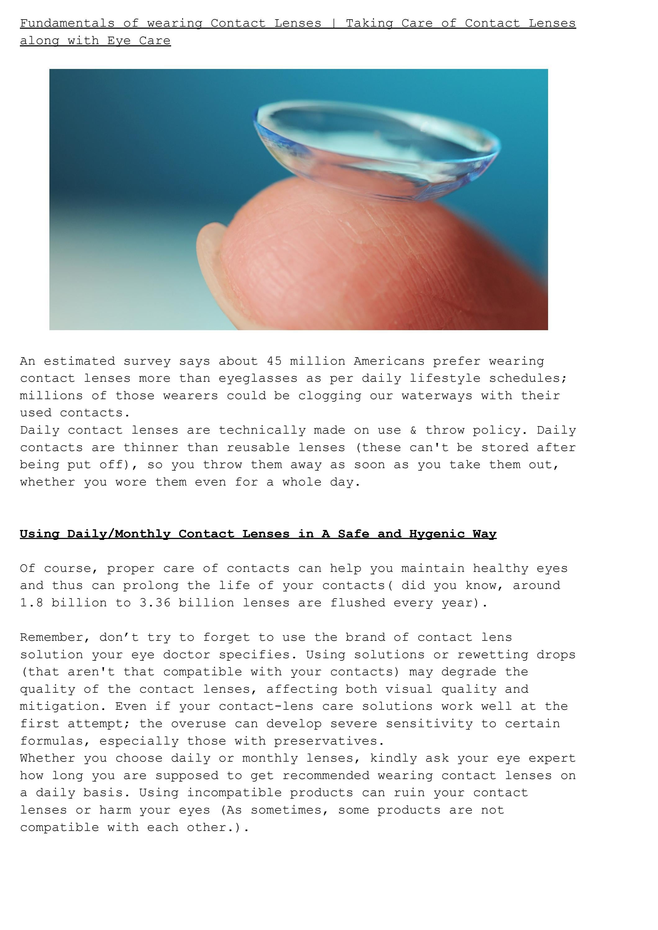 Taking Care of Contact Lenses along with Eye Care by ContactlensXchange ...