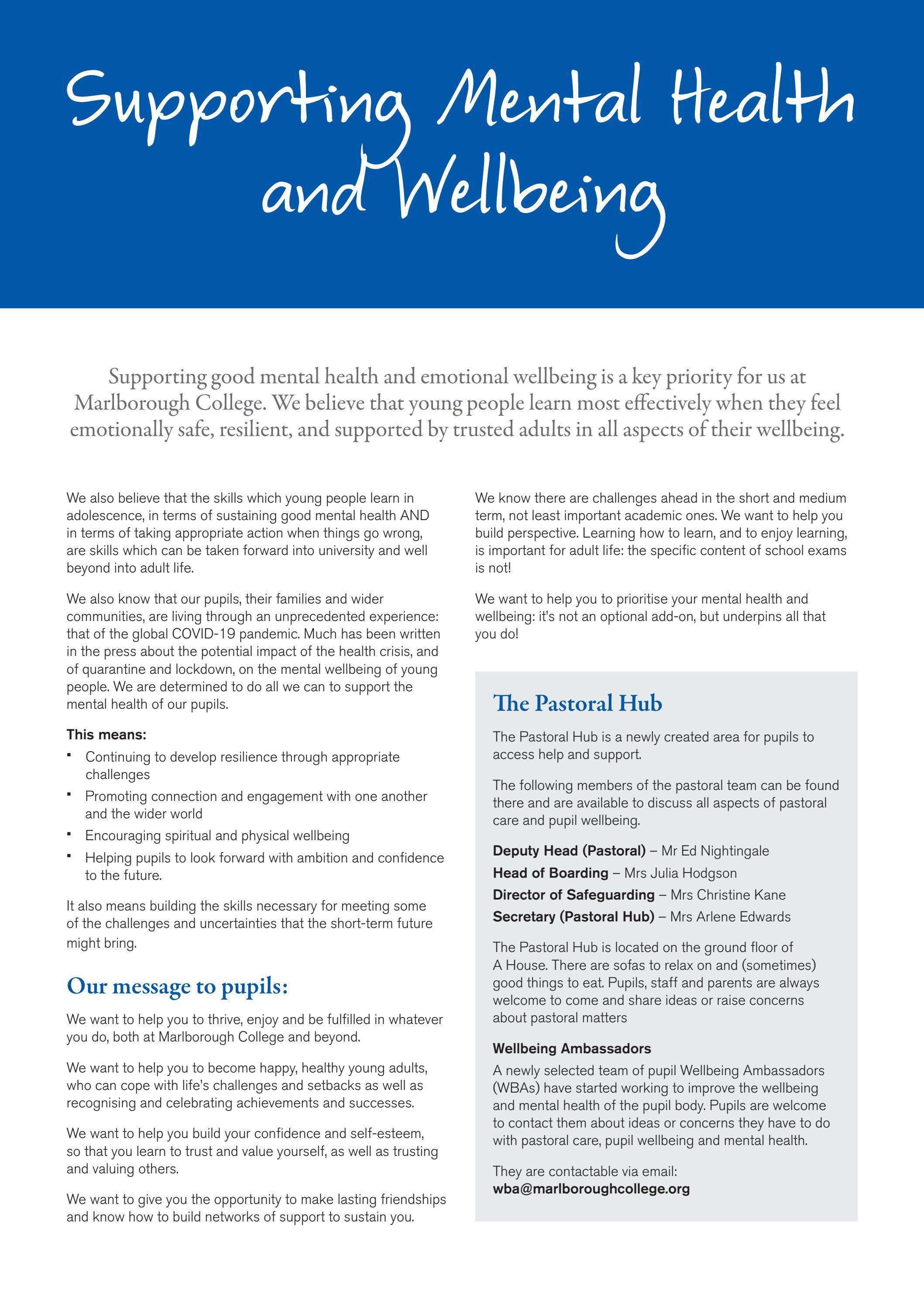 Mental Health and Emotional Wellbeing Resources by Marlborough College ...