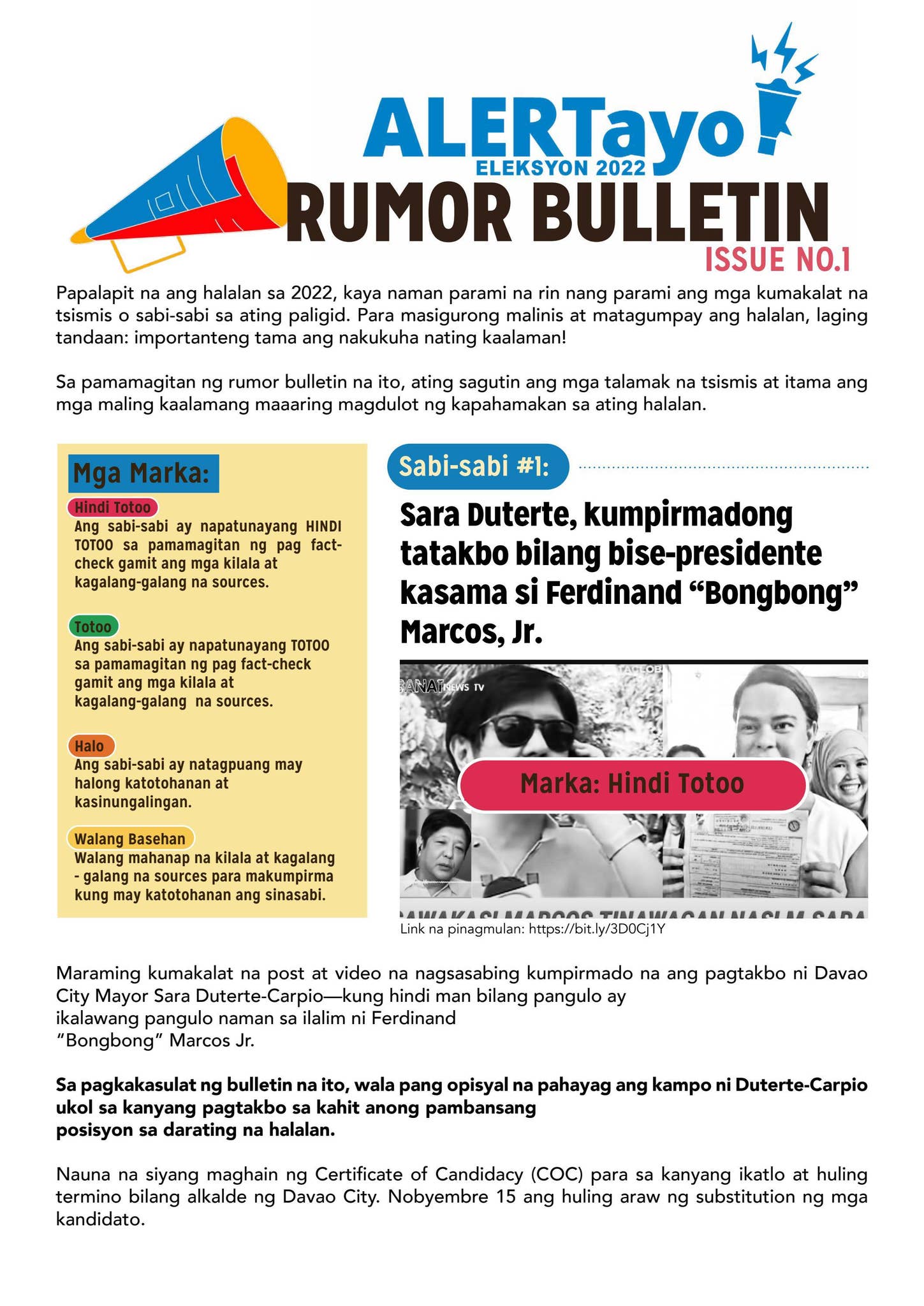 ALERTayo Eleksyon 2022 Rumor Bulletin Issue No. 1 by IDEALS Inc. - Issuu