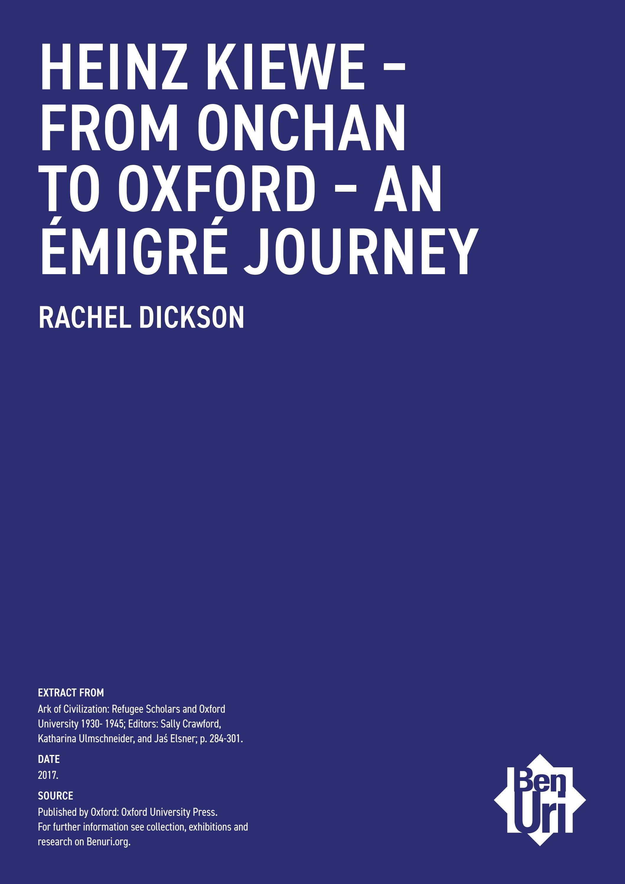 Heinz Kiewe: From Onchann to Oxford by Ben Uri Research Unit - Issuu