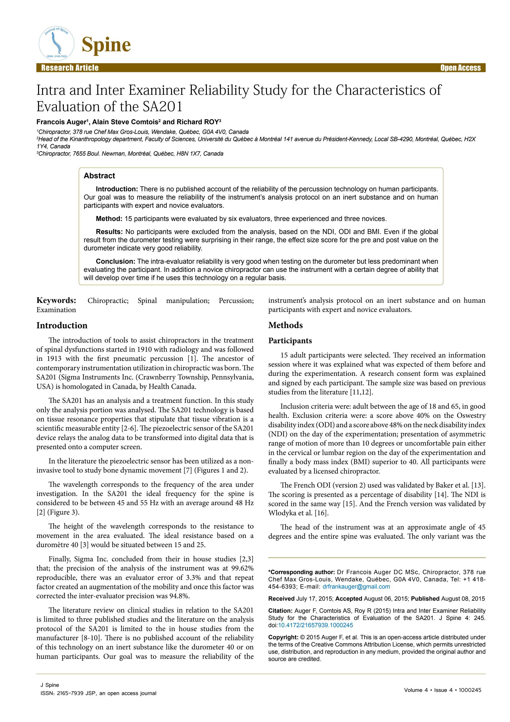Intra and Inter Examiner Reliability Study for the Characteristics of ...