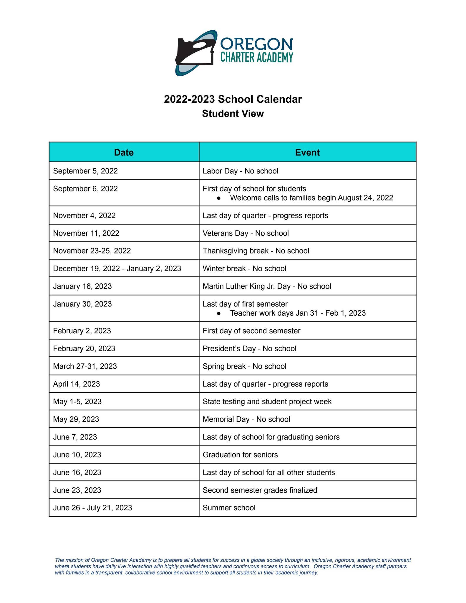 2022-23 Student Calendar by Beau Neal - Issuu