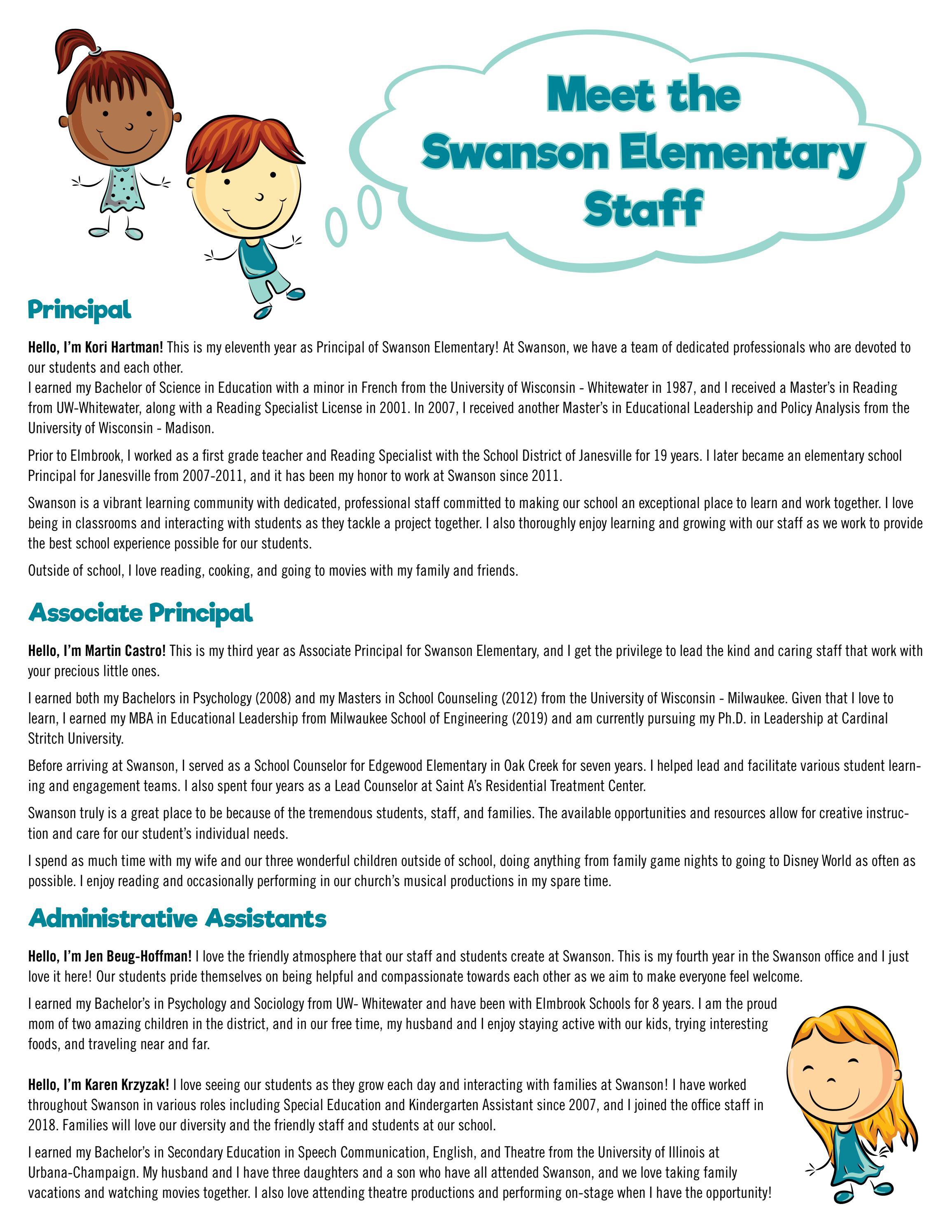 Swanson Elementary Bios - 2022 by Elmbrook Schools - Issuu
