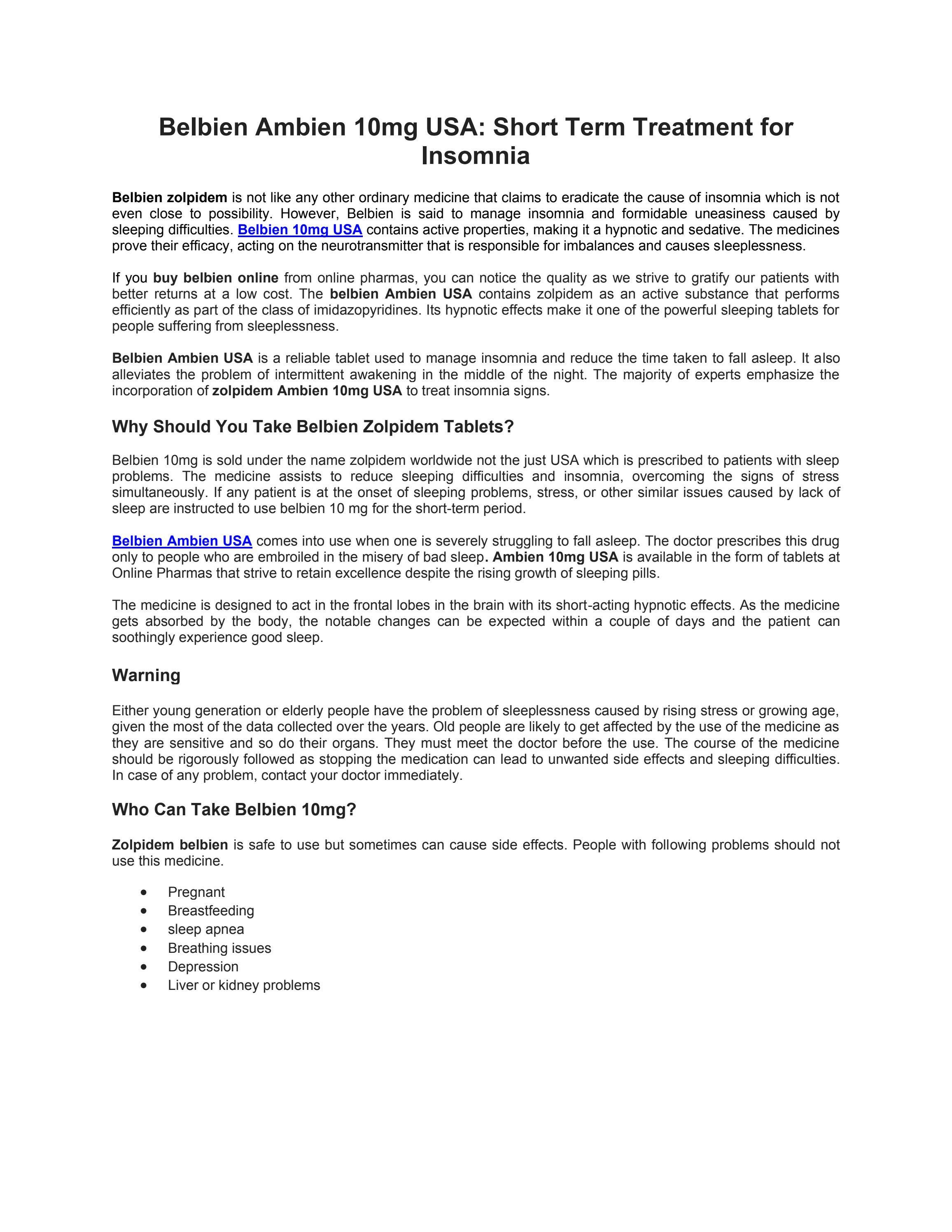 Belbien Ambien 10mg USA: Short Term Treatment for Insomnia by Online ...