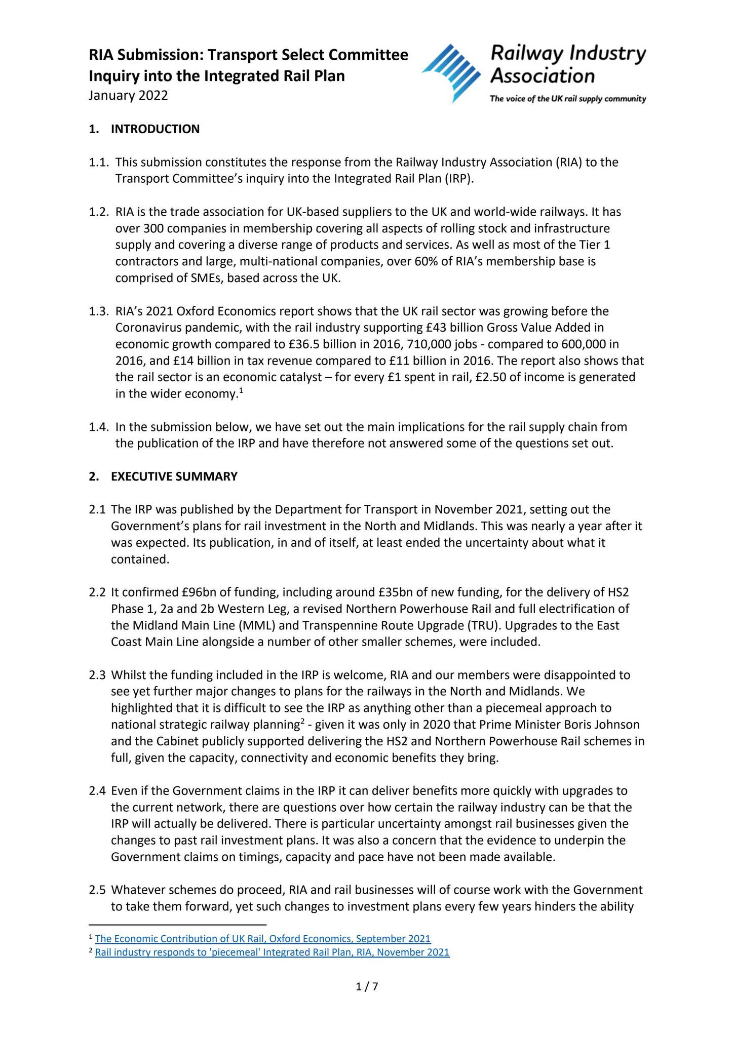 RIA Submission to the Transport Committee's IRP inquiry by Railway Industry Association - Issuu