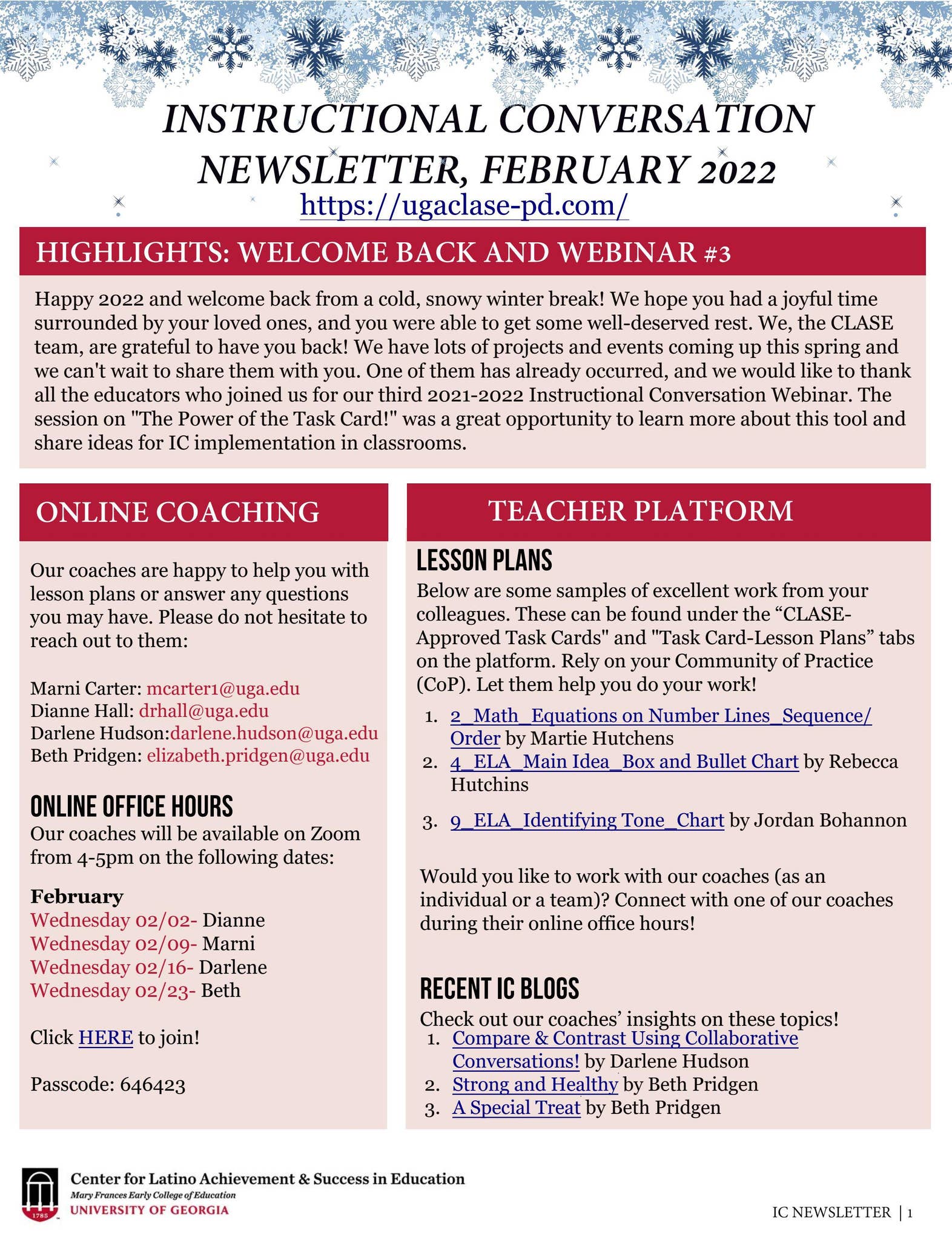 Instructional Conversation Newsletter - February 2022 (Squarespace ...