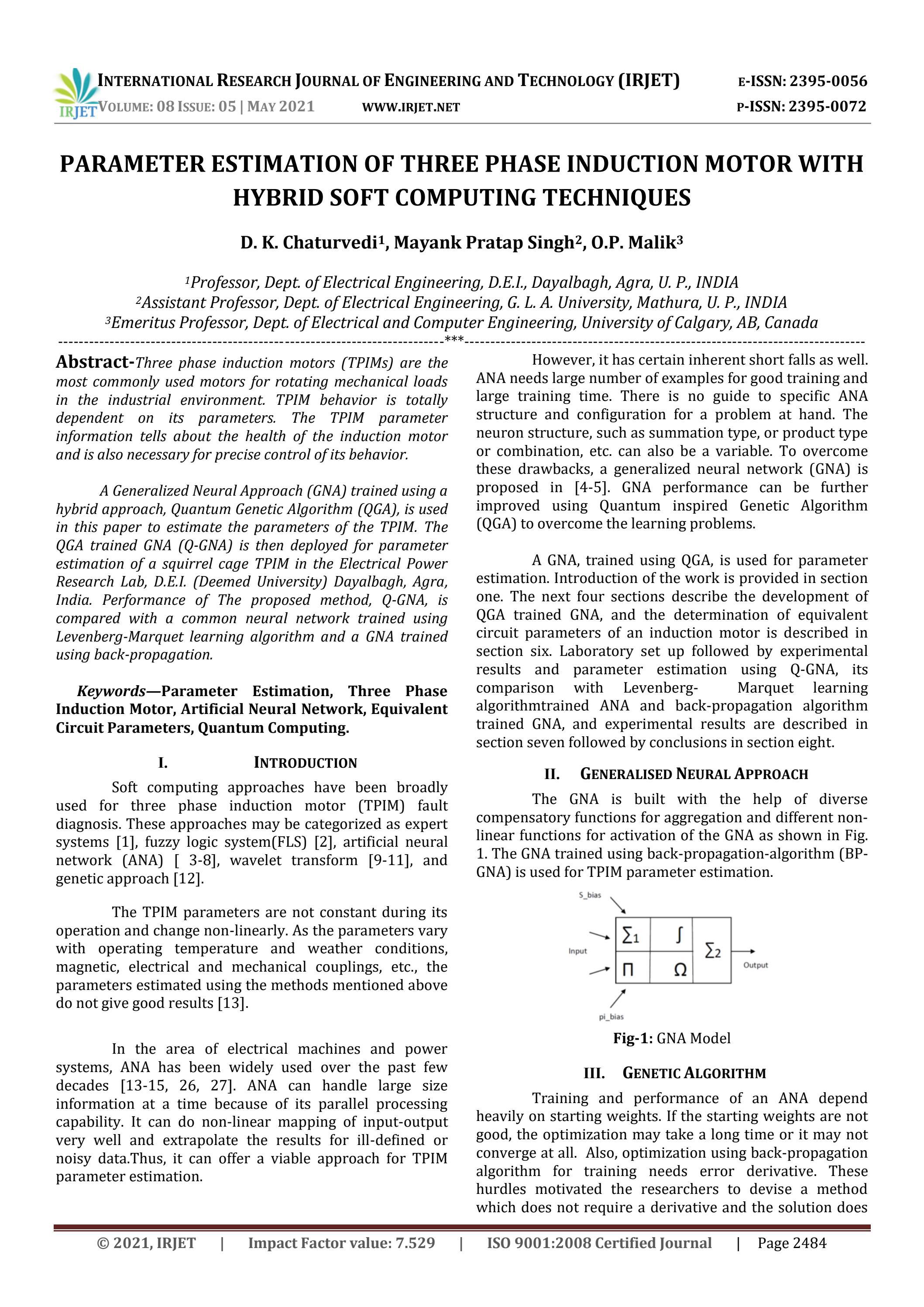 IRJET- Parameter Estimation of Three Phase Induction Motor with Hybrid Soft Computing Techniques ...