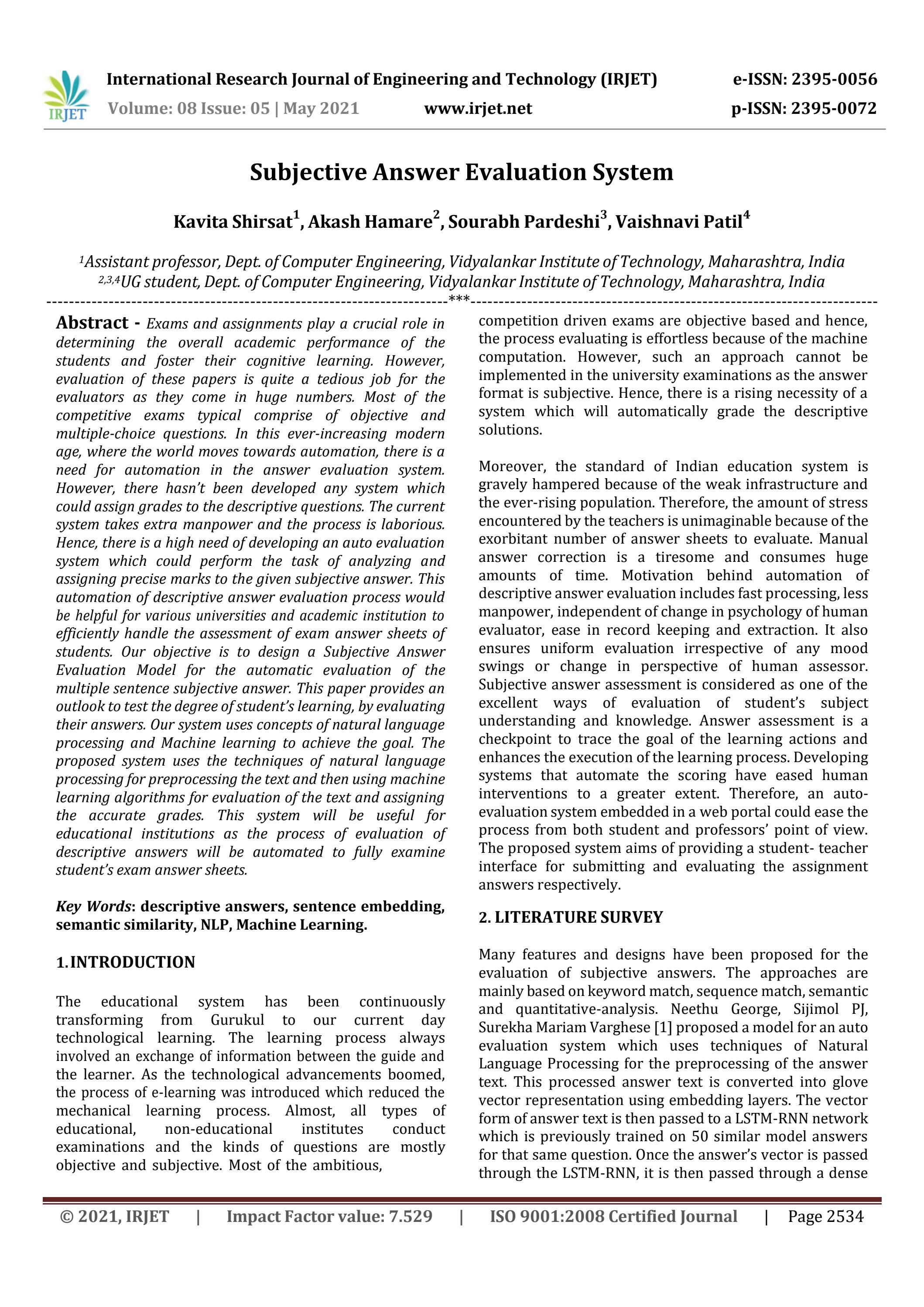 IRJET- Subjective Answer Evaluation System by IRJET Journal - Issuu