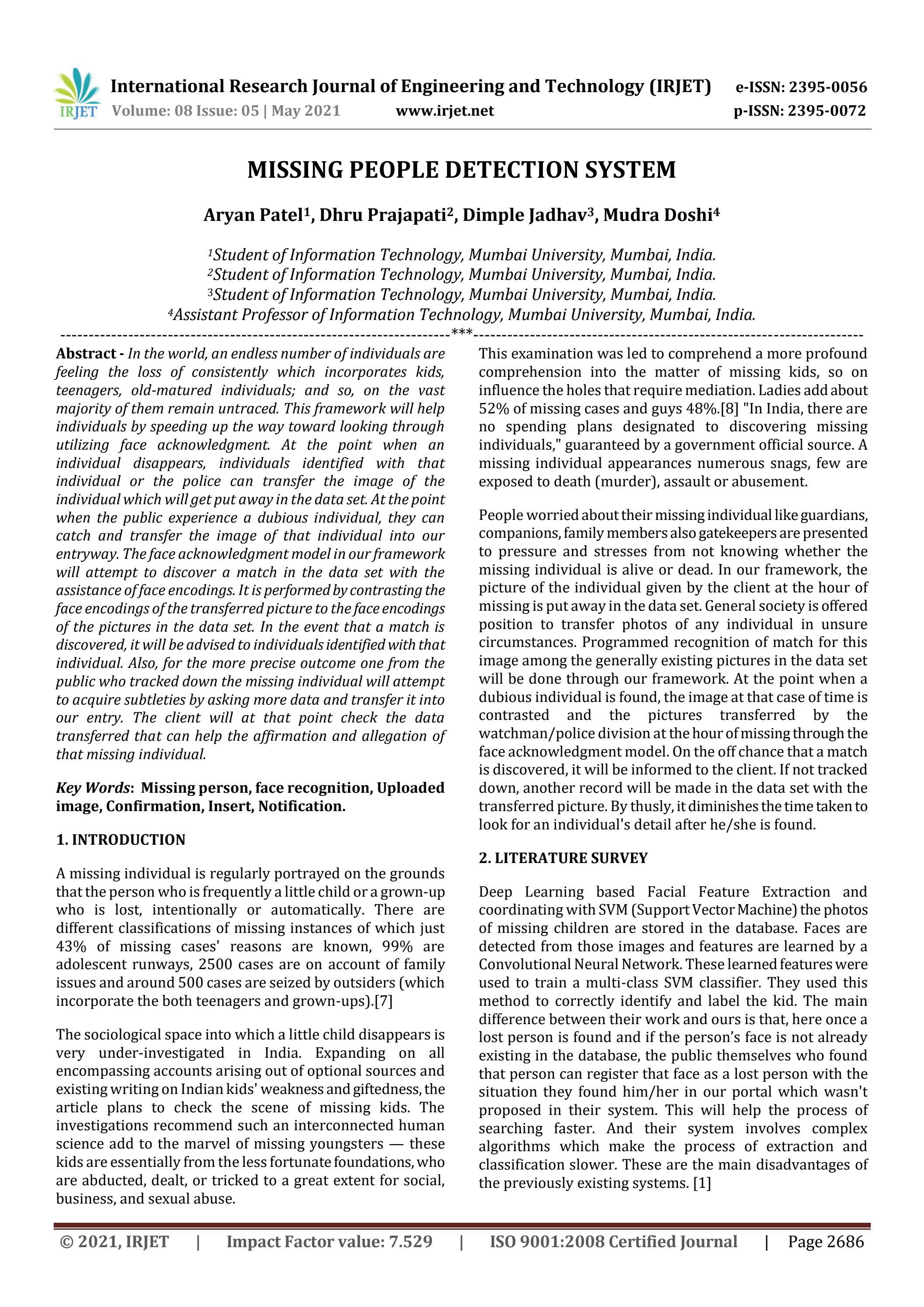 IRJET- Missing People Detection System by IRJET Journal - Issuu