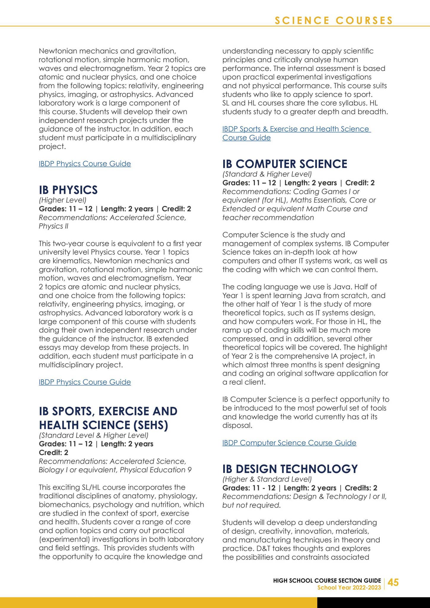 ISB 2022 High School Course Selection Guide by ...