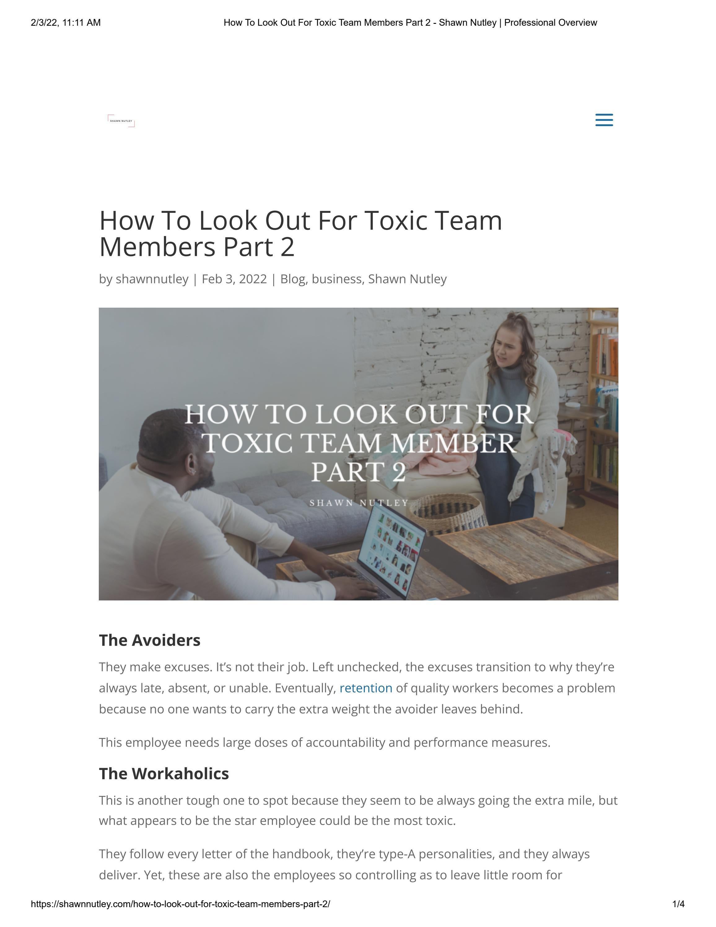How To Look Out For Toxic Team Members Part 2 by Shawn Nutley - Issuu