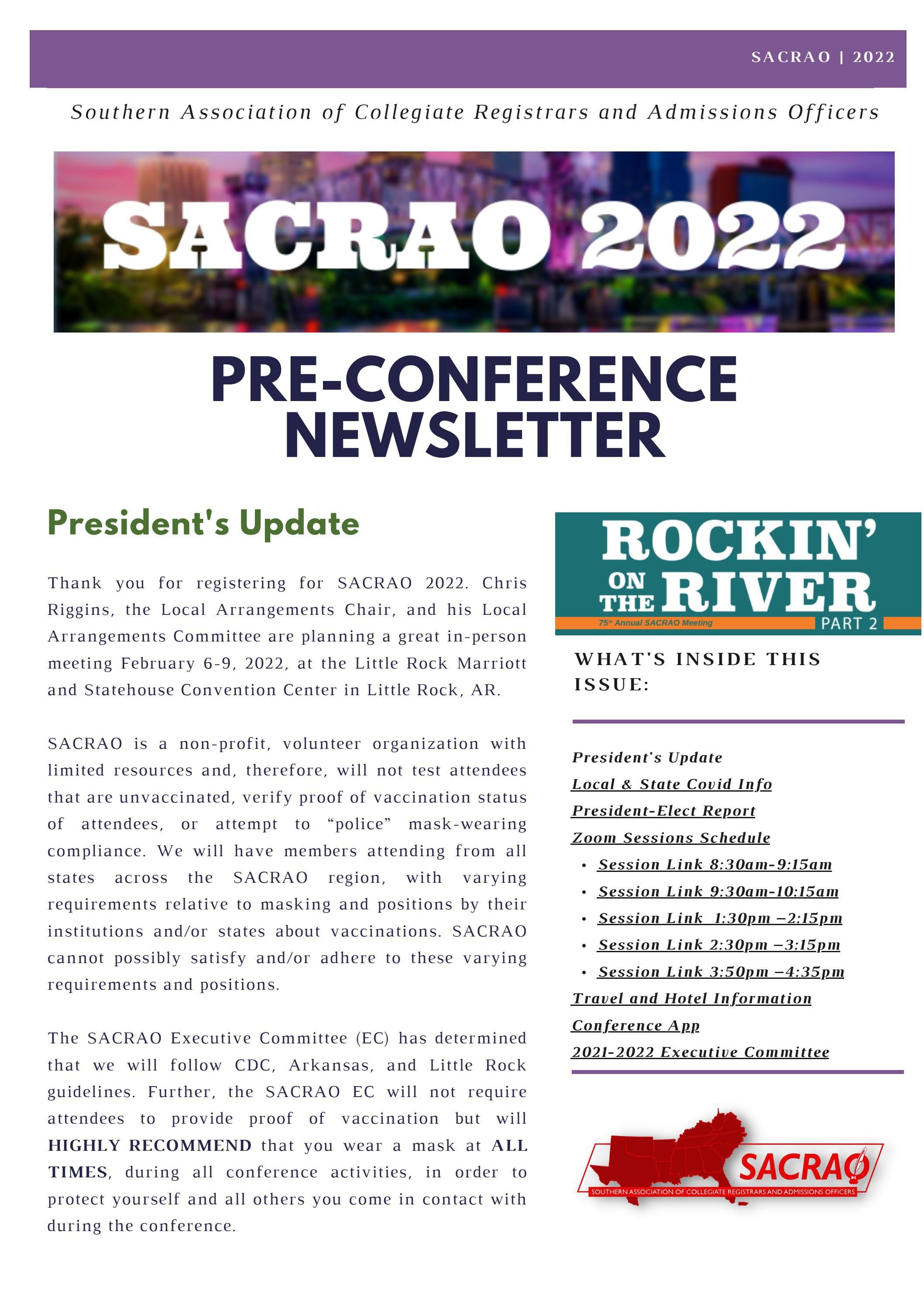 SACRAO PRE-CONFERENCE 2022 NEWSLETTER by Southern Association of ...