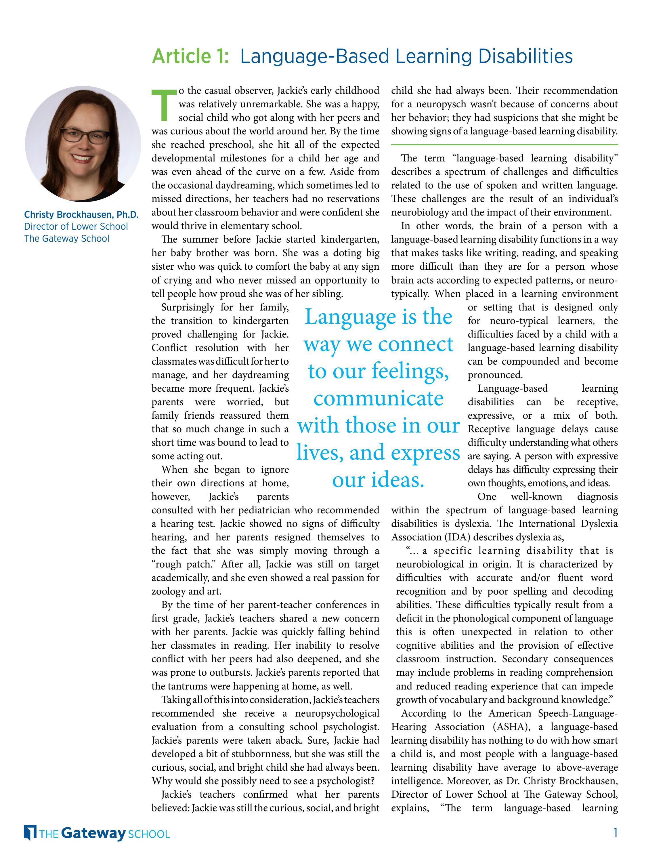 Language-Based Learning Disabilities by The Gateway School - Issuu