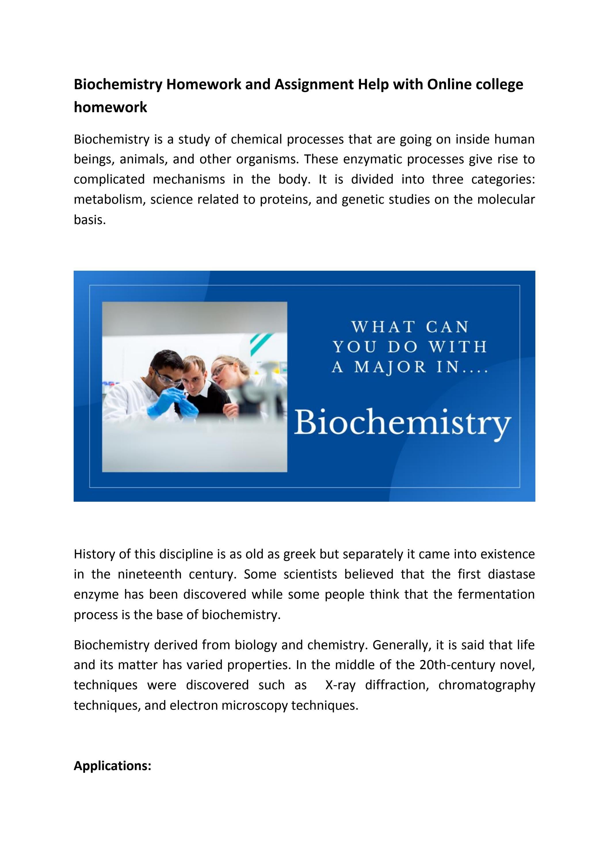 Biochemistry Homework and Assignment Help with Online college homework ...