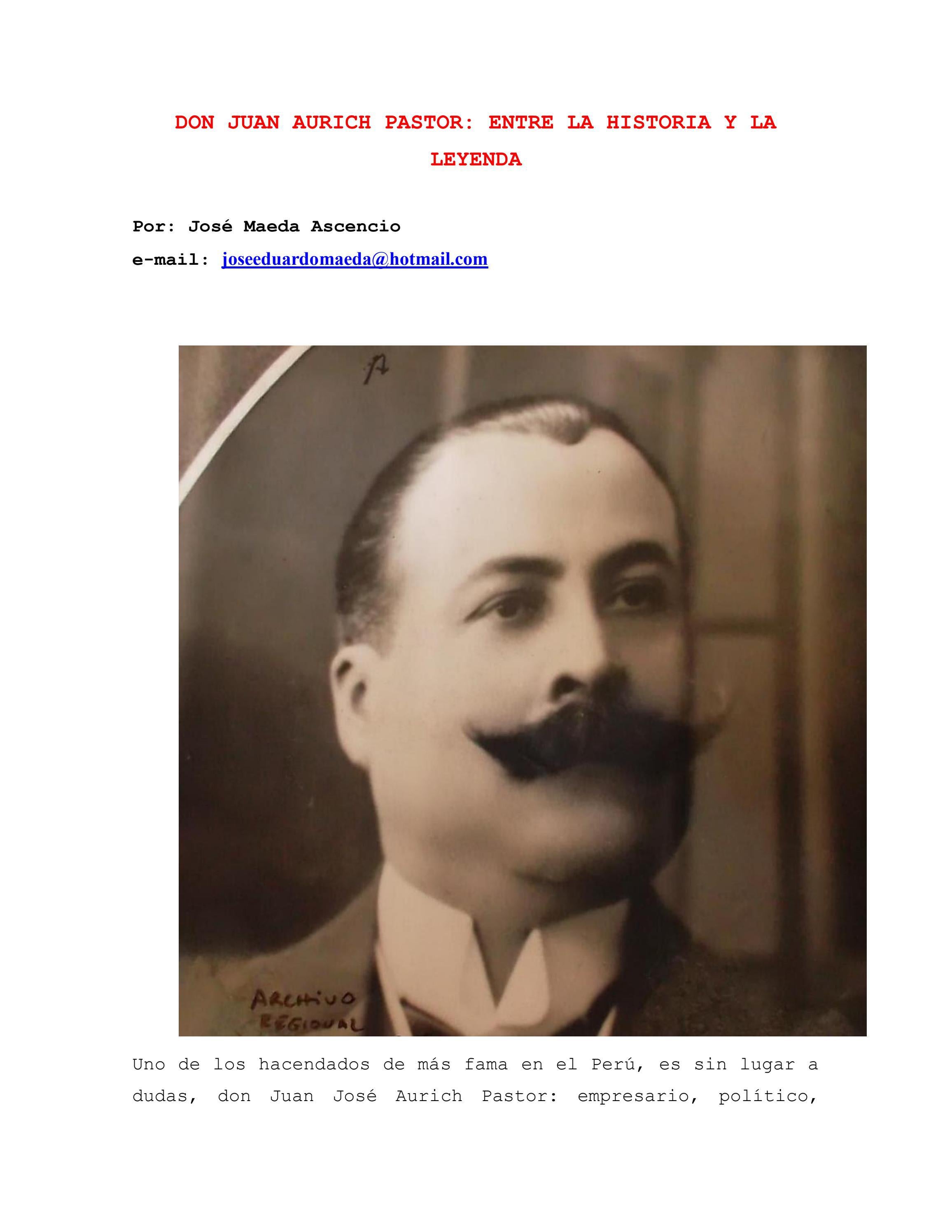 Don Juan Aurich Pastor: Entre la historia y la leyenda by jose maeda ...