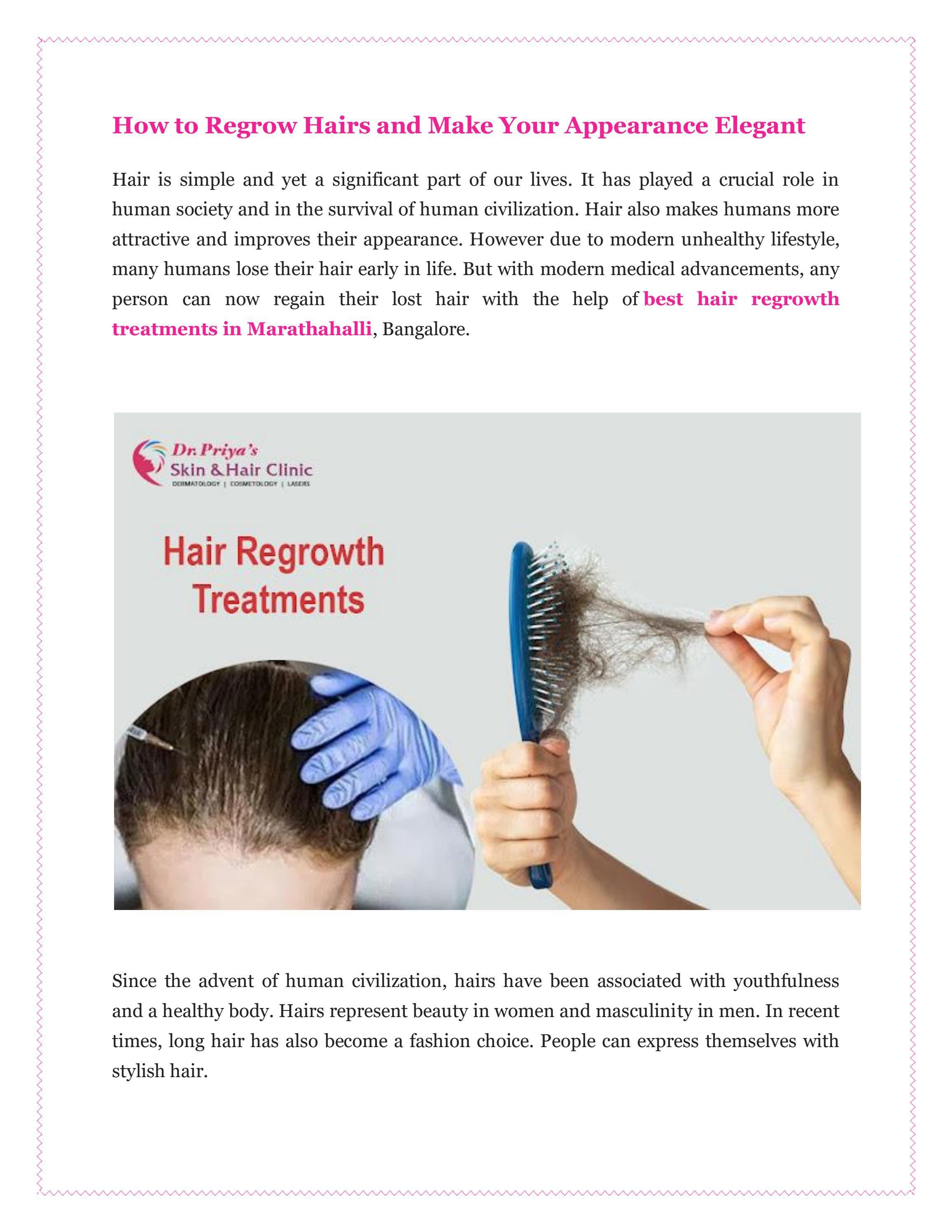 How To Regrow Hairs And Make Your Appearance Elegant By Dr Priya Skin