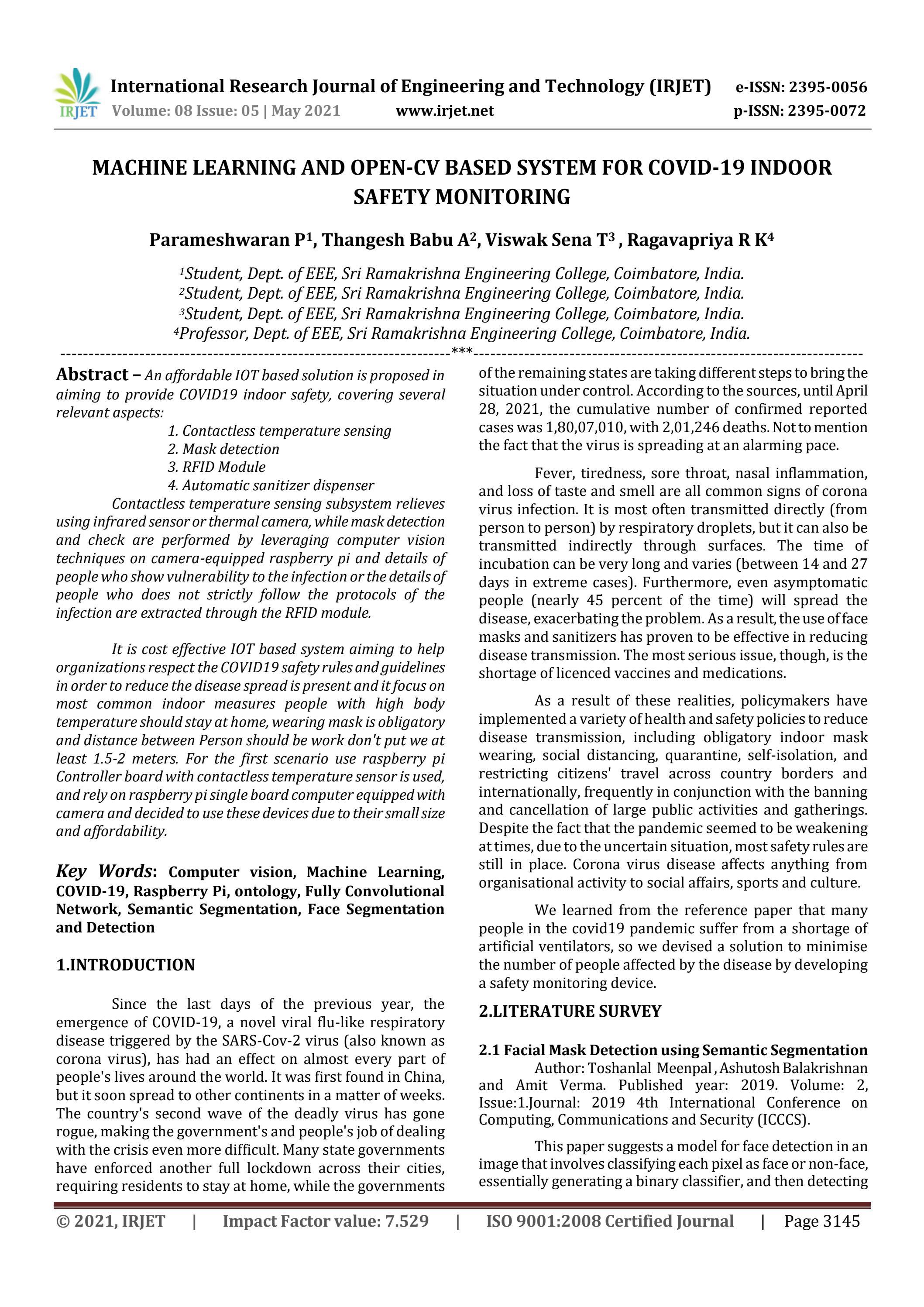 IRJET- Machine Learning and Open-CV based System for Covid-19 Indoor ...