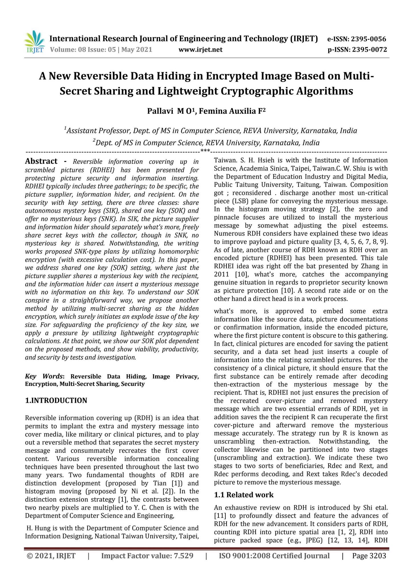 Irjet A New Reversible Data Hiding In Encrypted Image Based On Multi Secret Sharing And