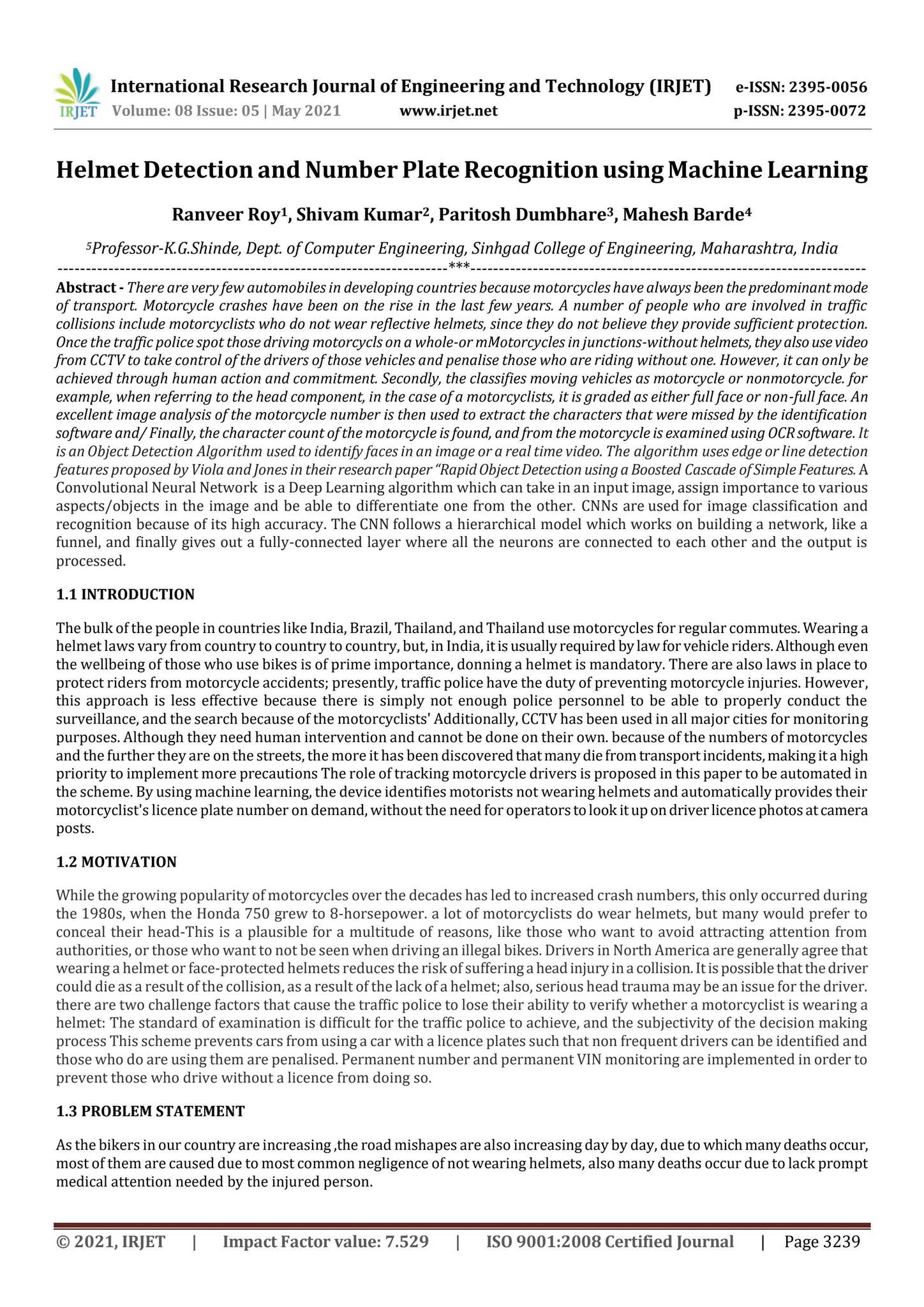 IRJET- Helmet Detection and Number Plate Recognition using Machine ...