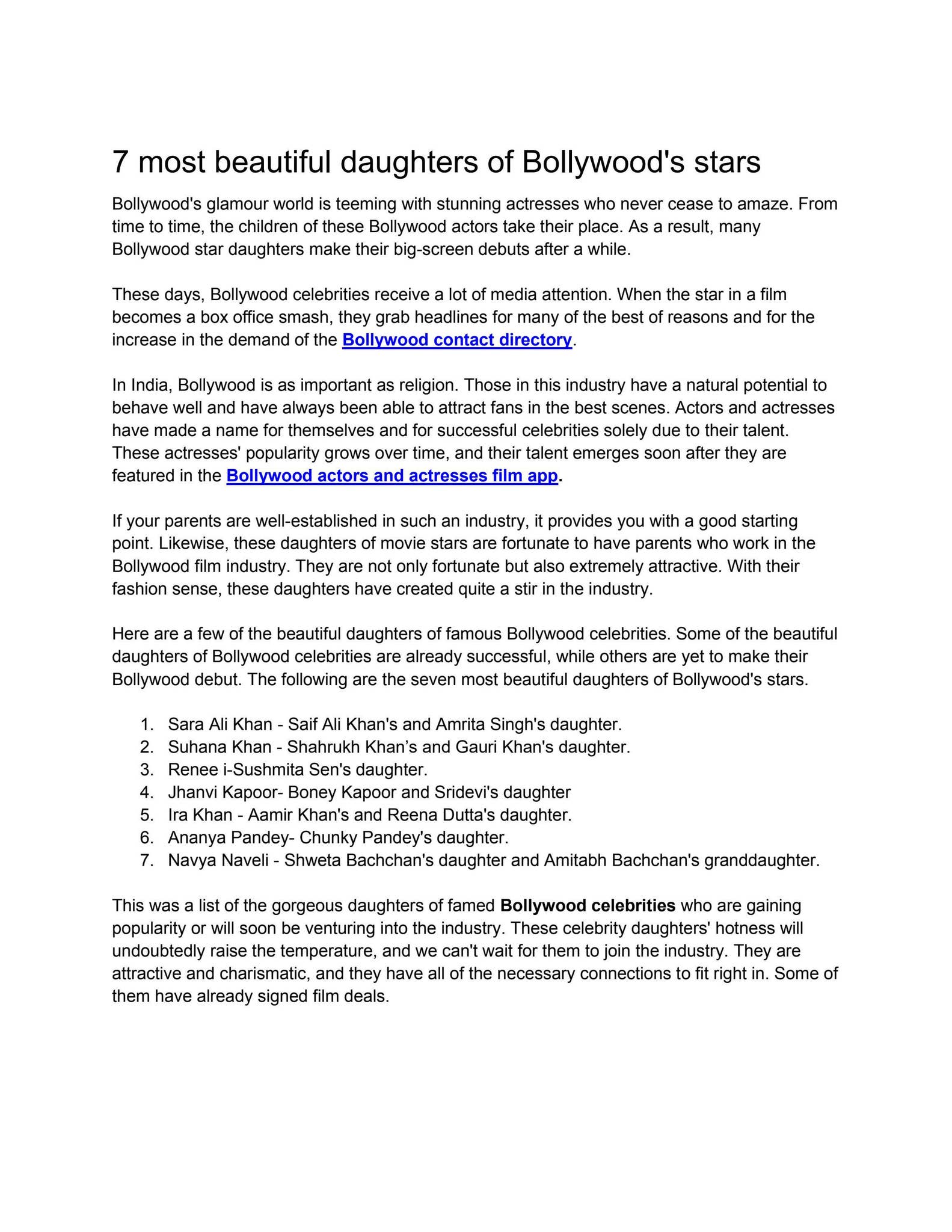 7 most beautiful daughters of Bollywood's stars by The Film India App ...