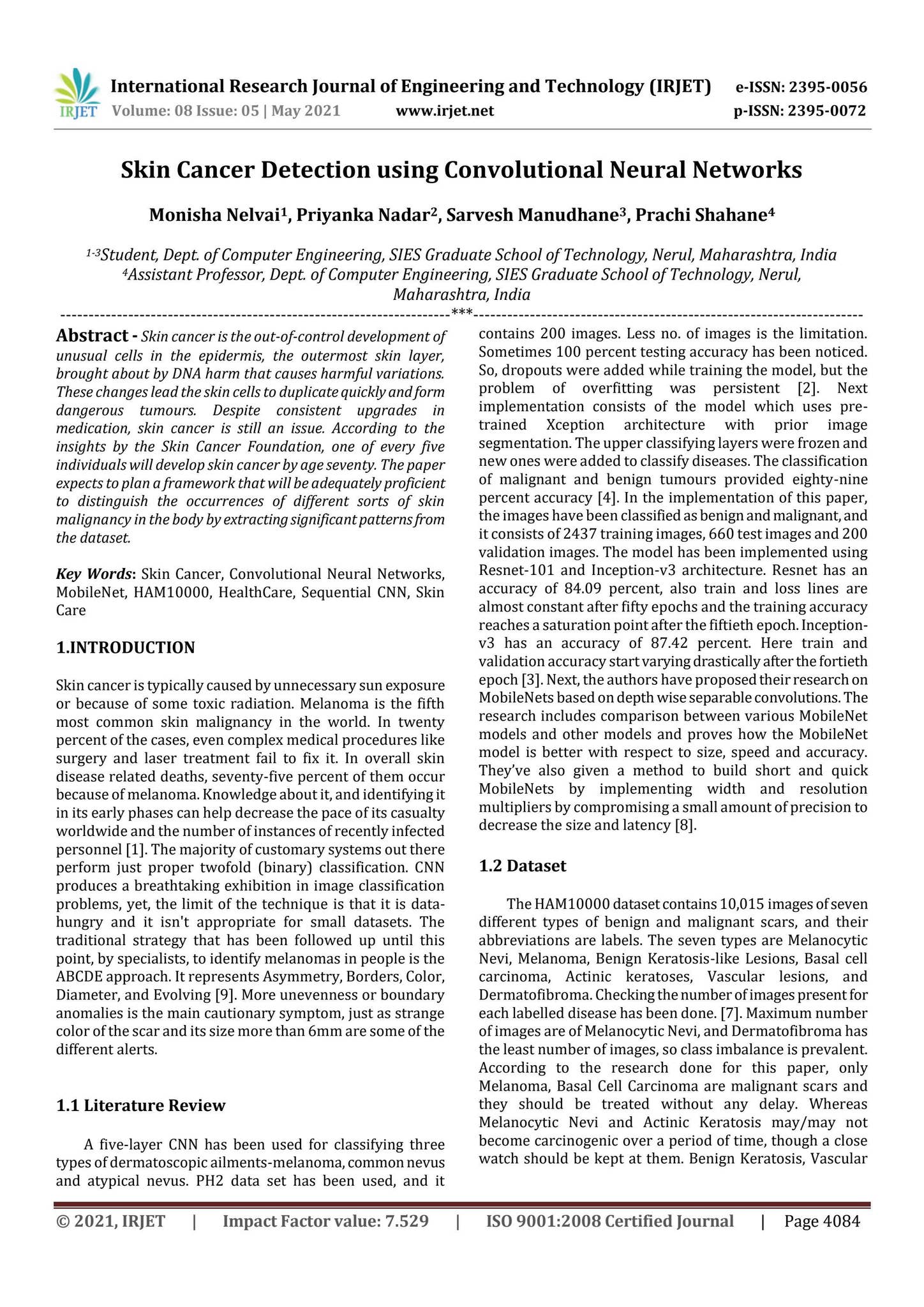 IRJET- Skin Cancer Detection using Convolutional Neural Networks by ...