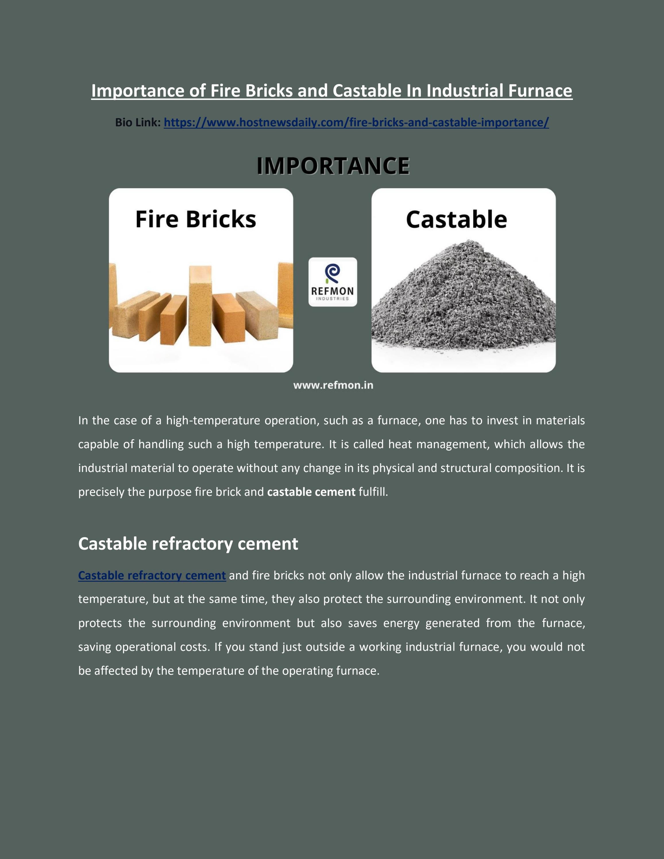 Specifications of Castable Refractory Cement and Fire Bricks by ...