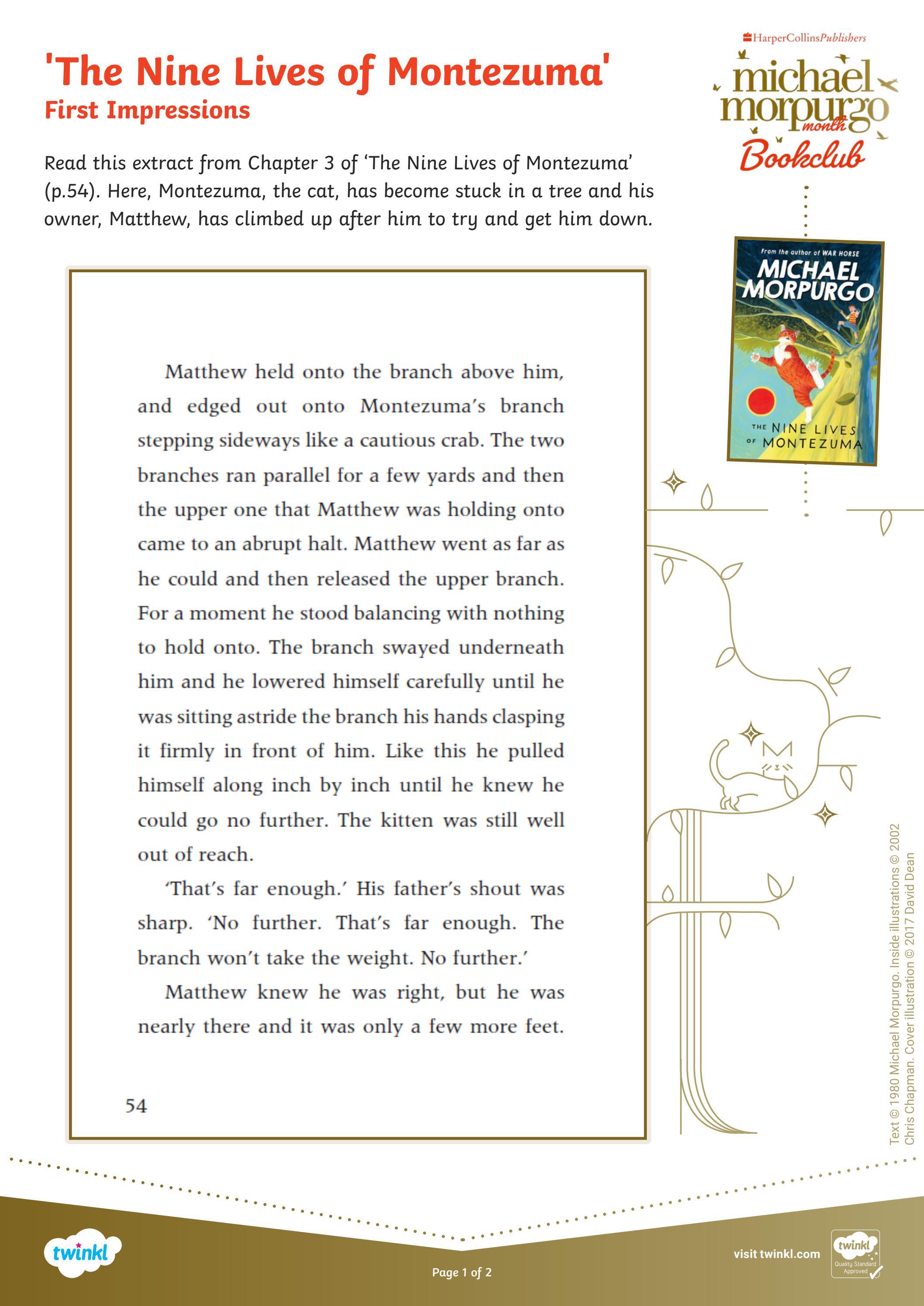 The Nine Lives of Montezuma by Michael Morpurgo - Activity Pack by ...
