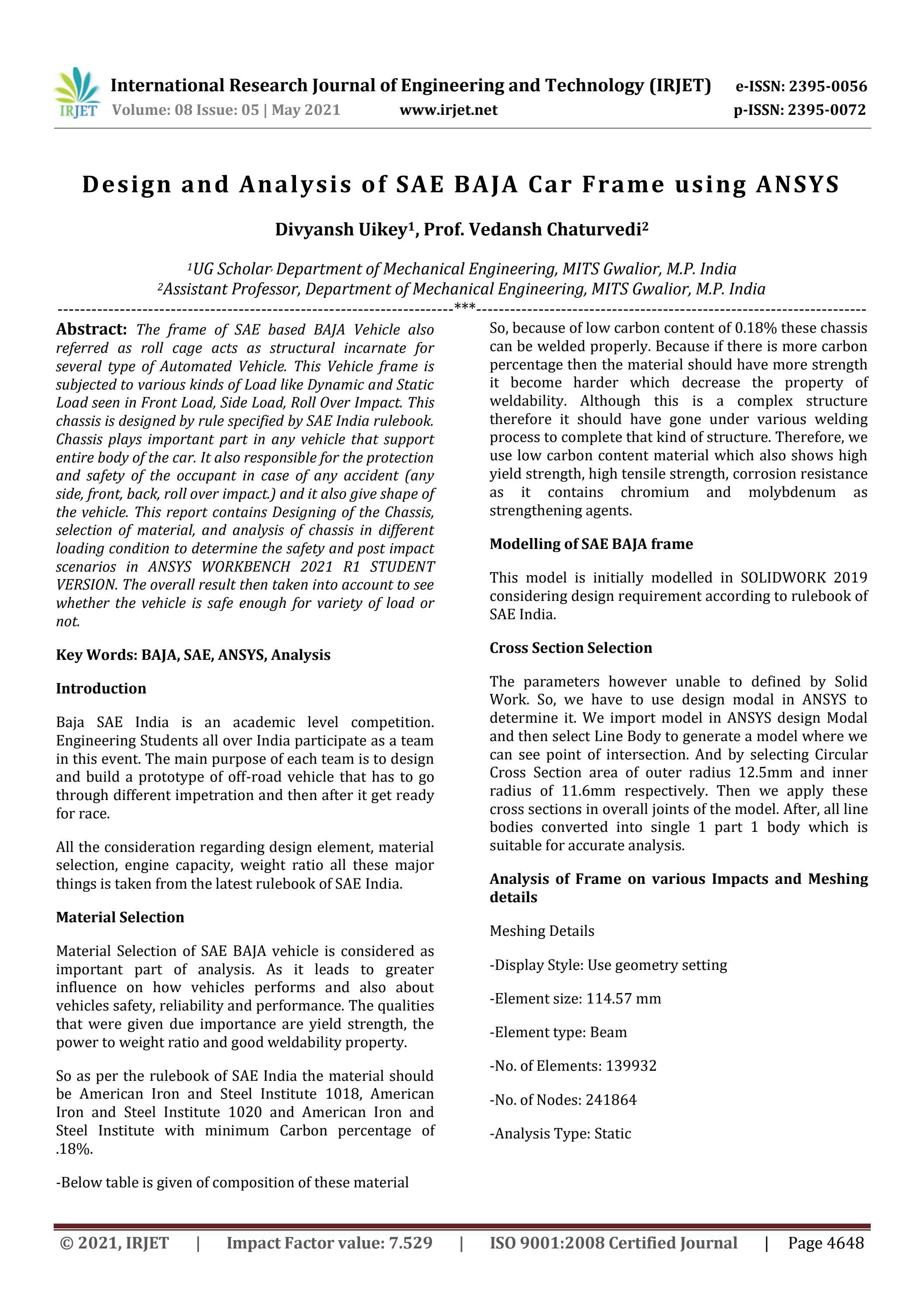IRJET- Design and Analysis of Sae Baja Car Frame using Ansys by IRJET ...