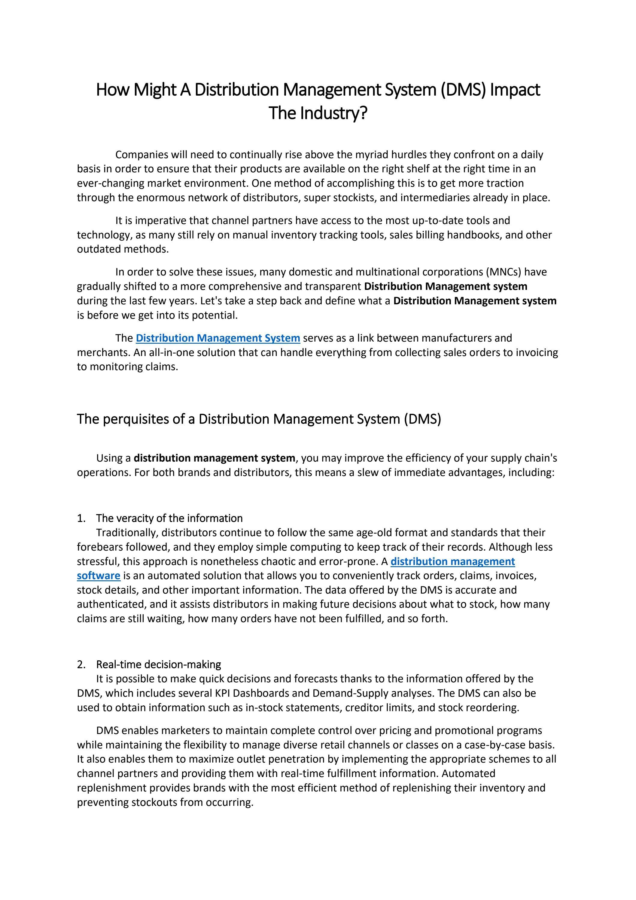 How Might A Distribution Management System (DMS) Impact The Industry by ...