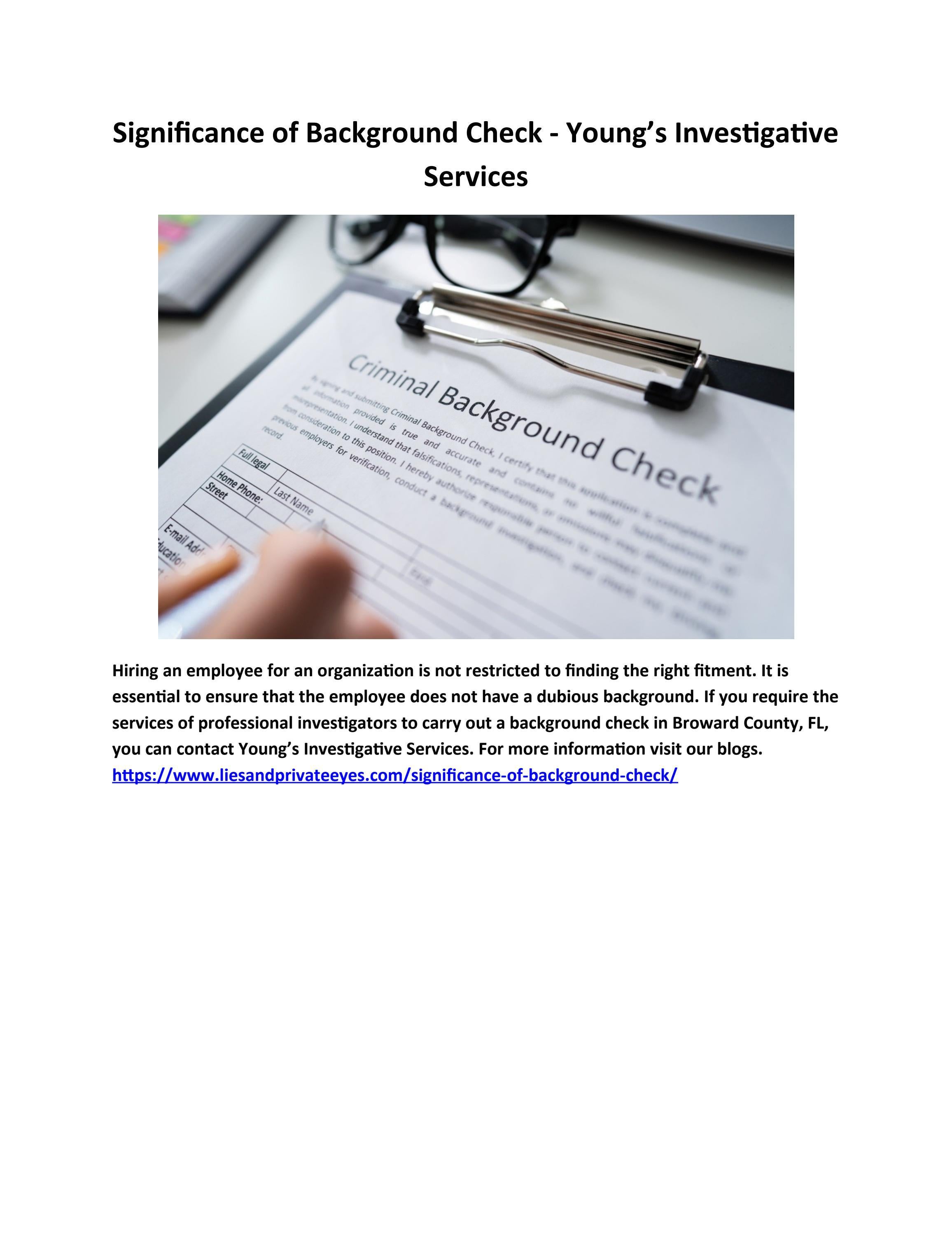 Significance of Background Check - Young’s Investigative Services by ...