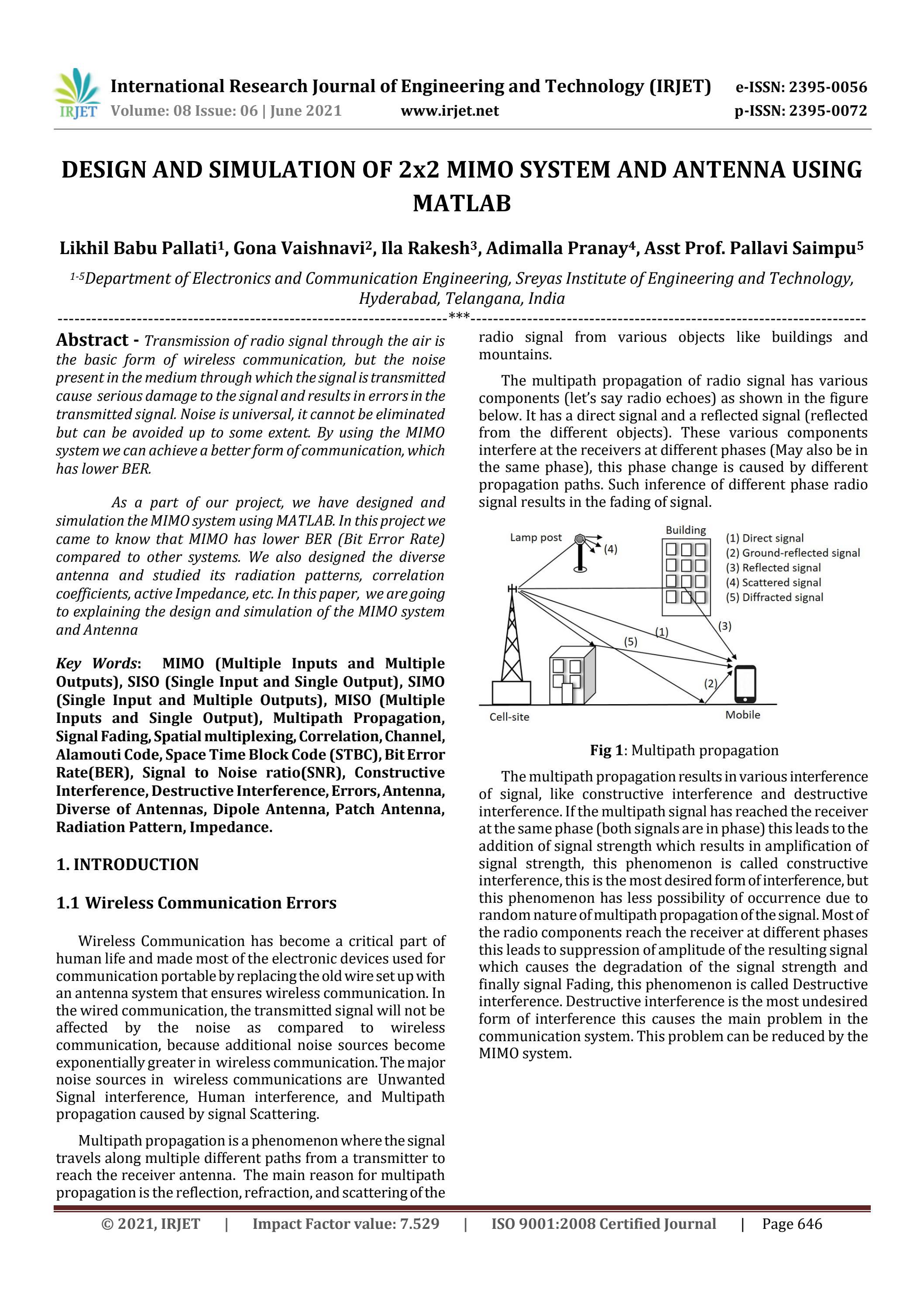 IRJET- Design and Simulation of 2x2 Mimo System and Antenna using ...