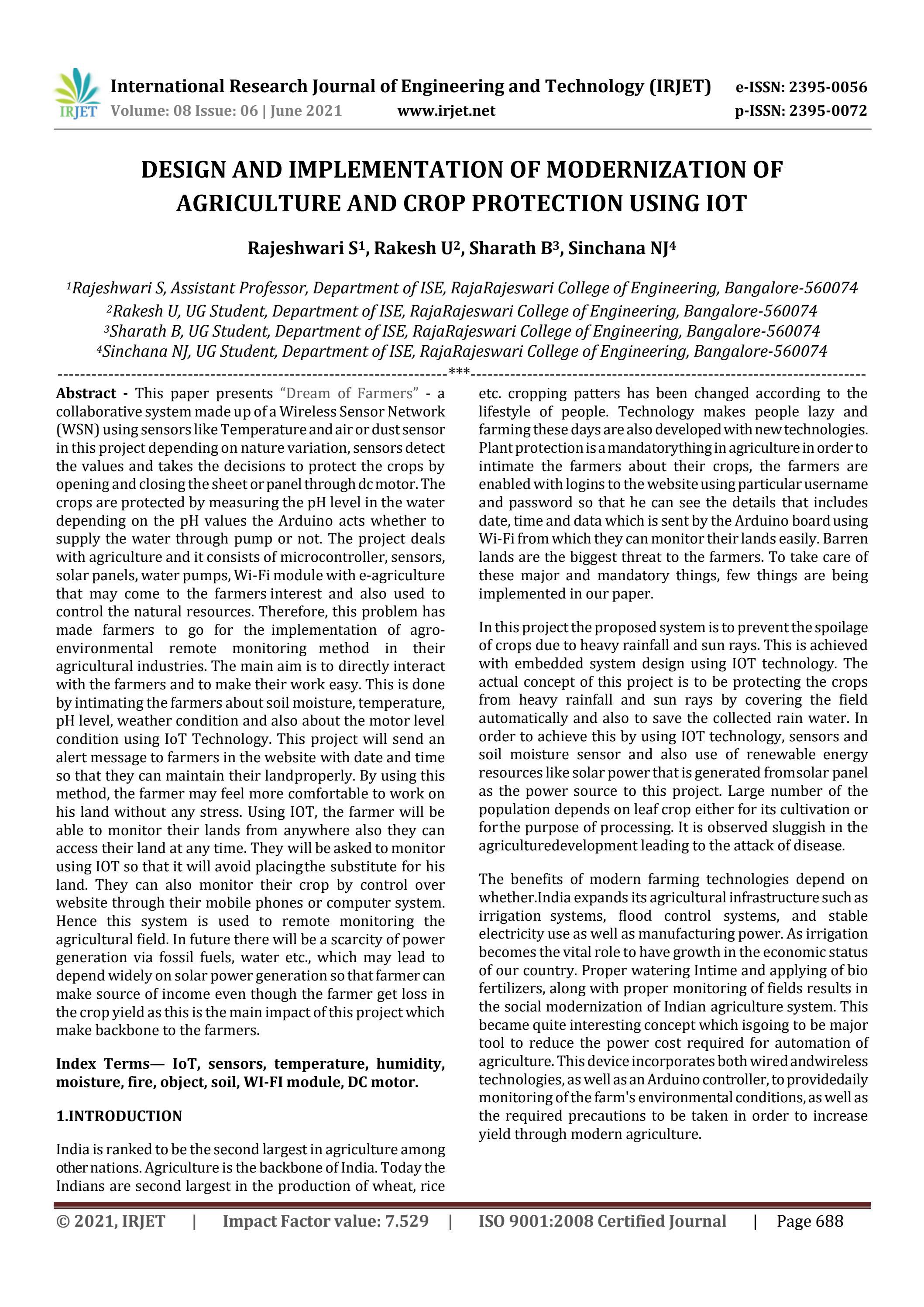 IRJET- Design and Implementation of Modernization of Agriculture and ...