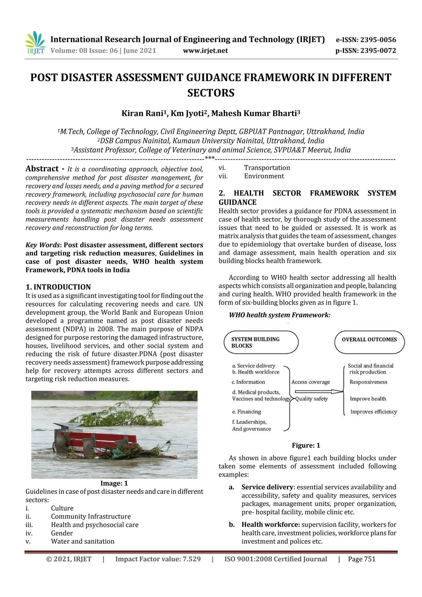 IRJET- Post Disaster Assessment Guidance Framework in Different Sectors ...