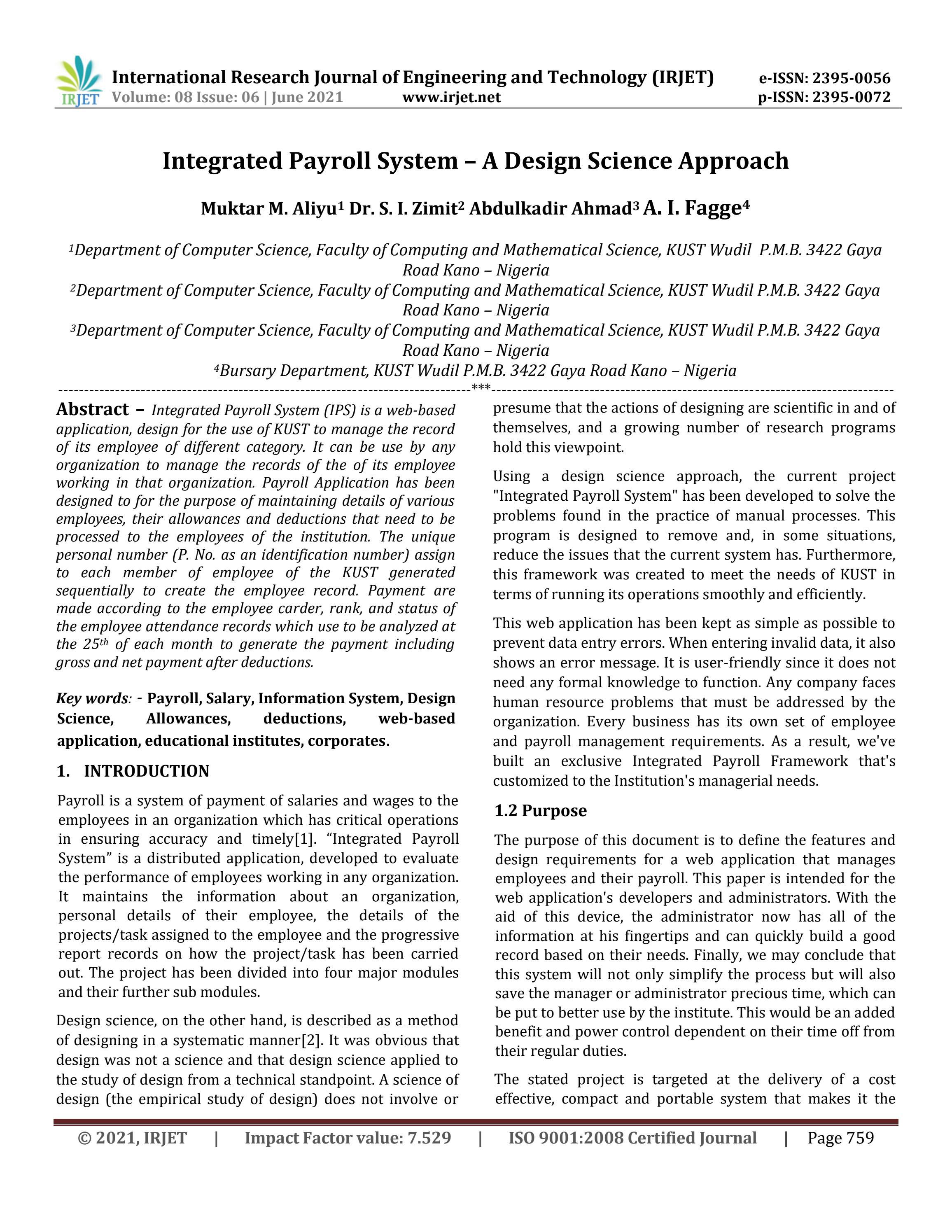 IRJET- Integrated Payroll System – A Design Science Approach by IRJET ...