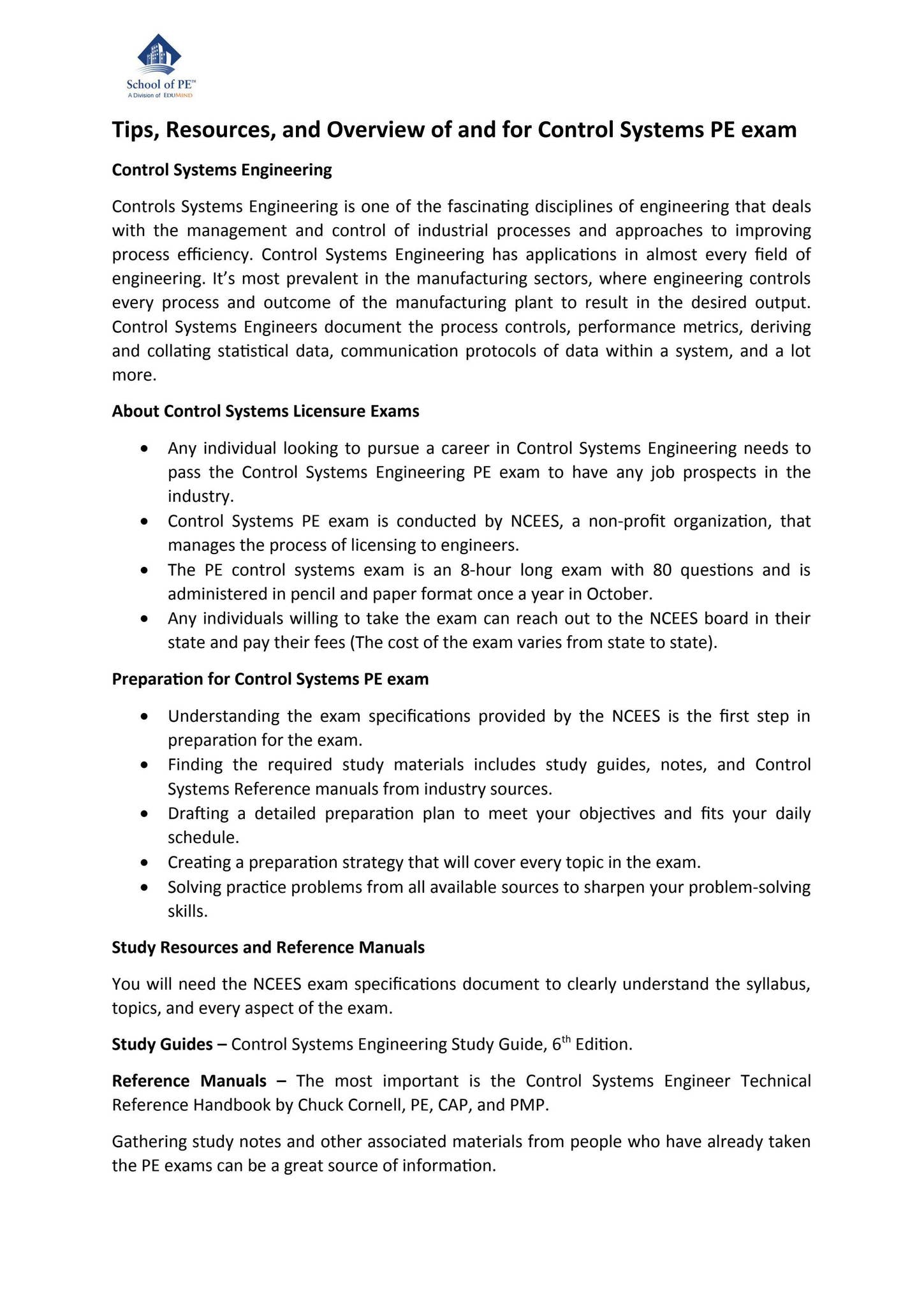 Tips, Resources, and Overview of and for Control Systems PE exam by ...