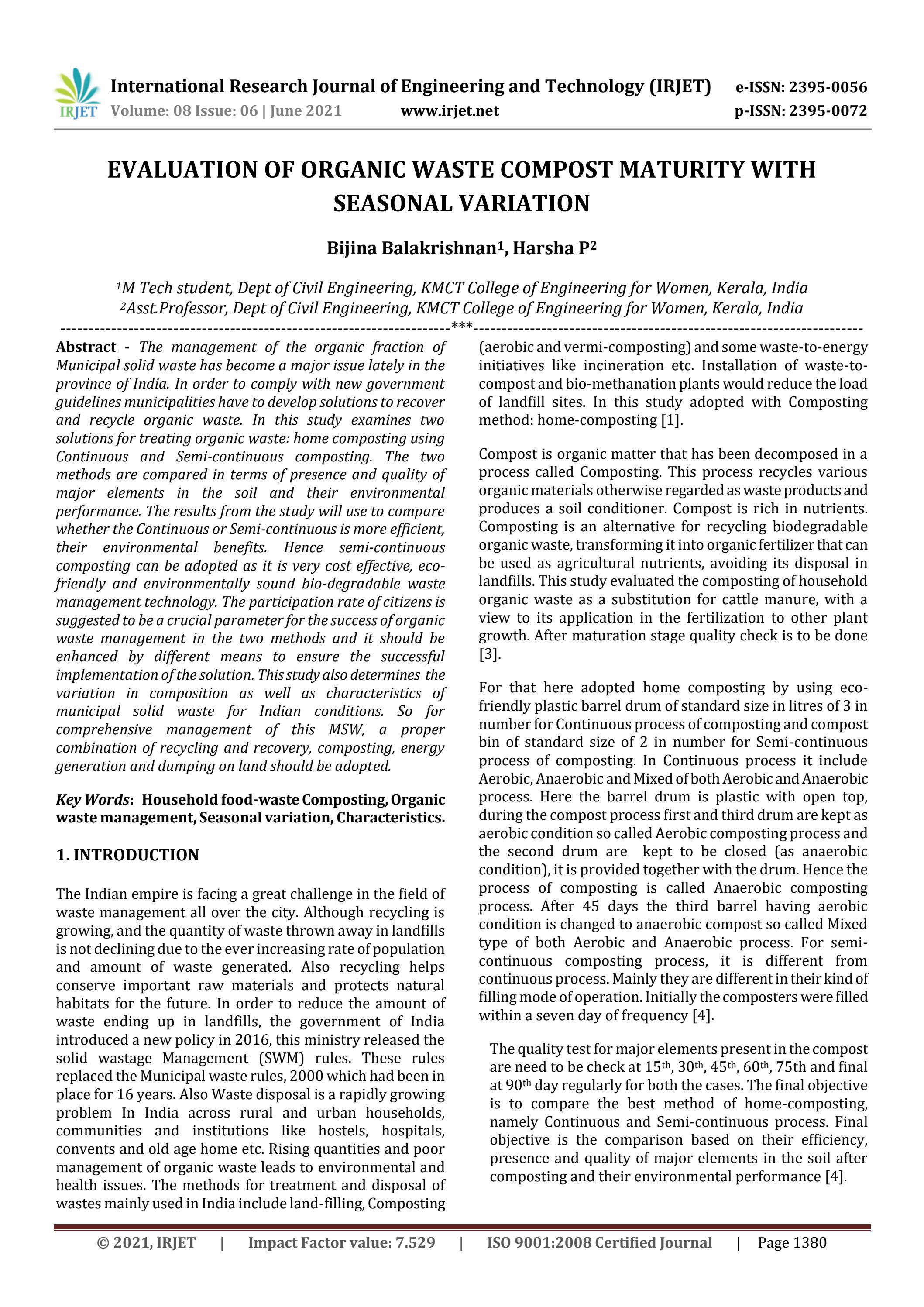 IRJET- Evaluation of Organic Waste Compost Maturity with Seasonal Variation by IRJET Journal - Issuu