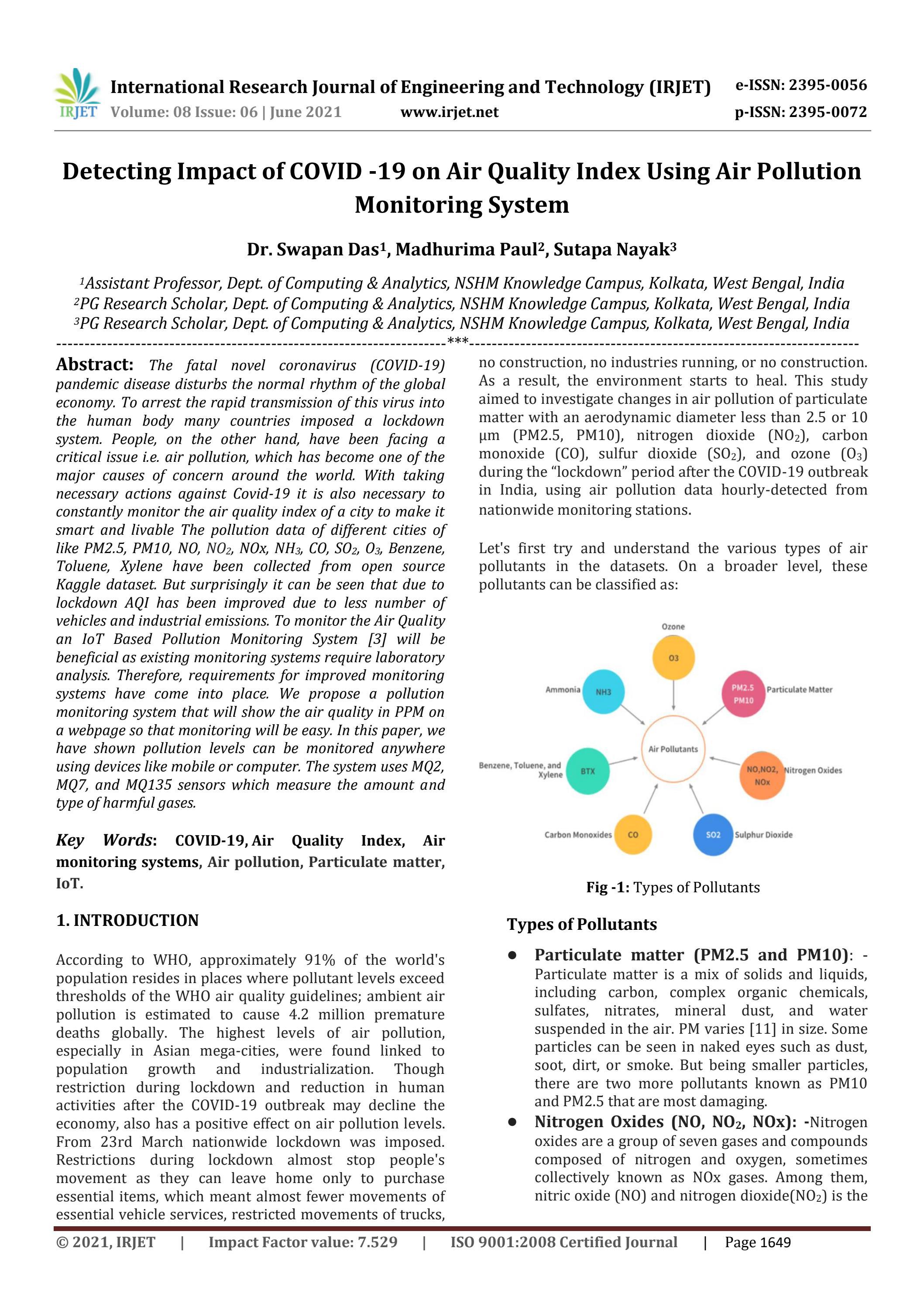 IRJET- Detecting Impact of COVID -19 on Air Quality Index using Air ...