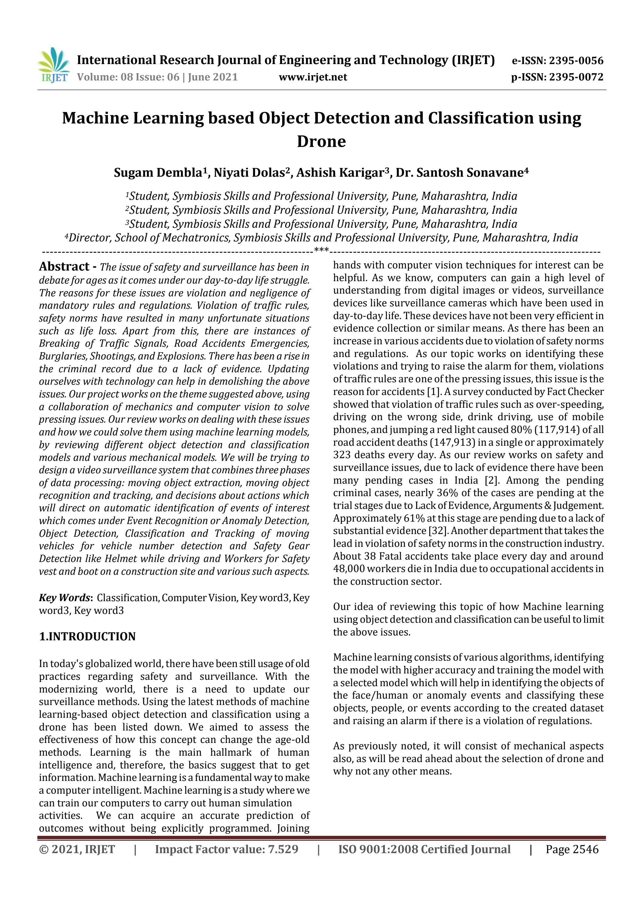 IRJET- Machine Learning Based Object Detection and Classification using ...