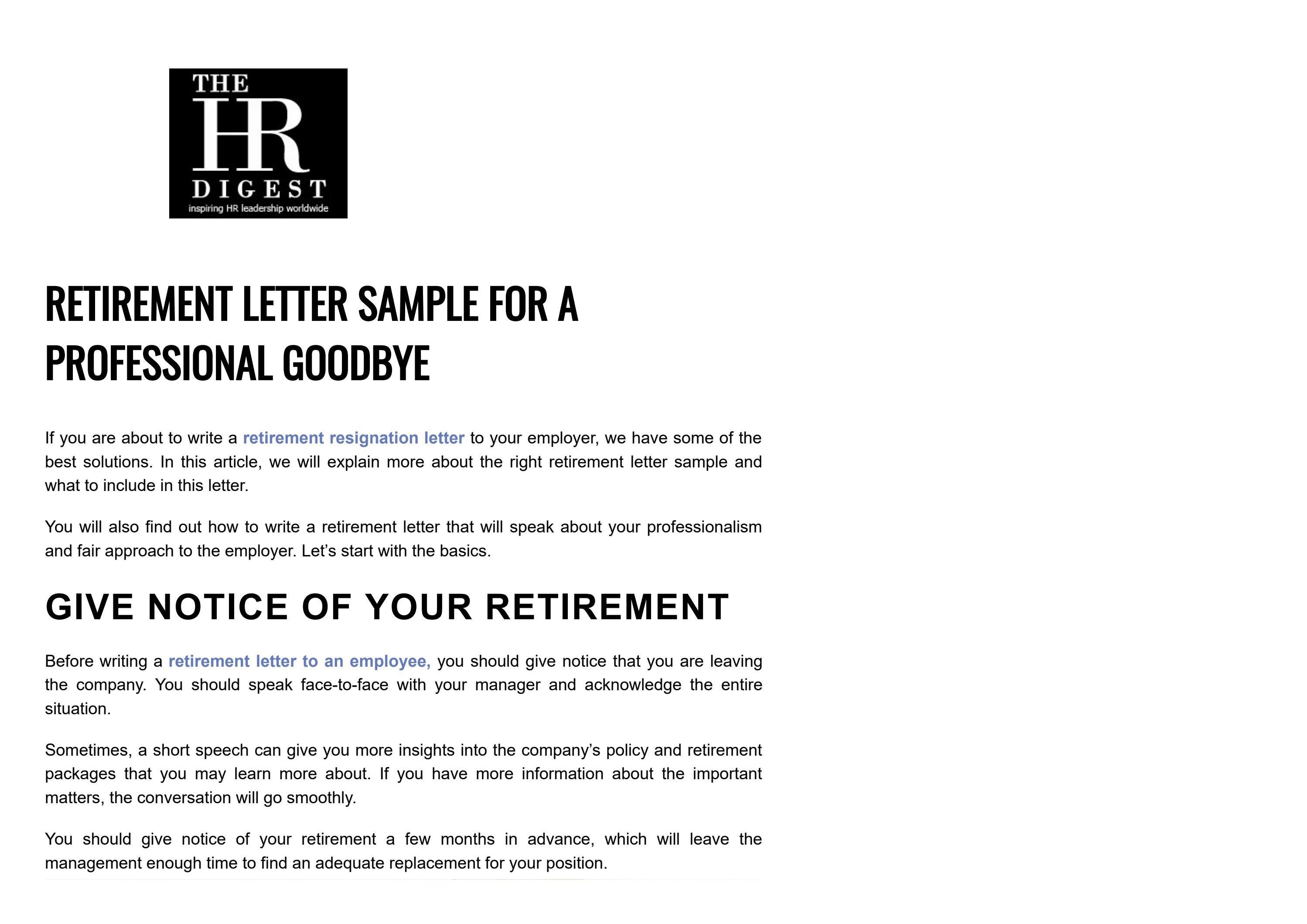 Sample Of A Retirement Letter For A Professional Goodbye By Ethan Hest Issuu