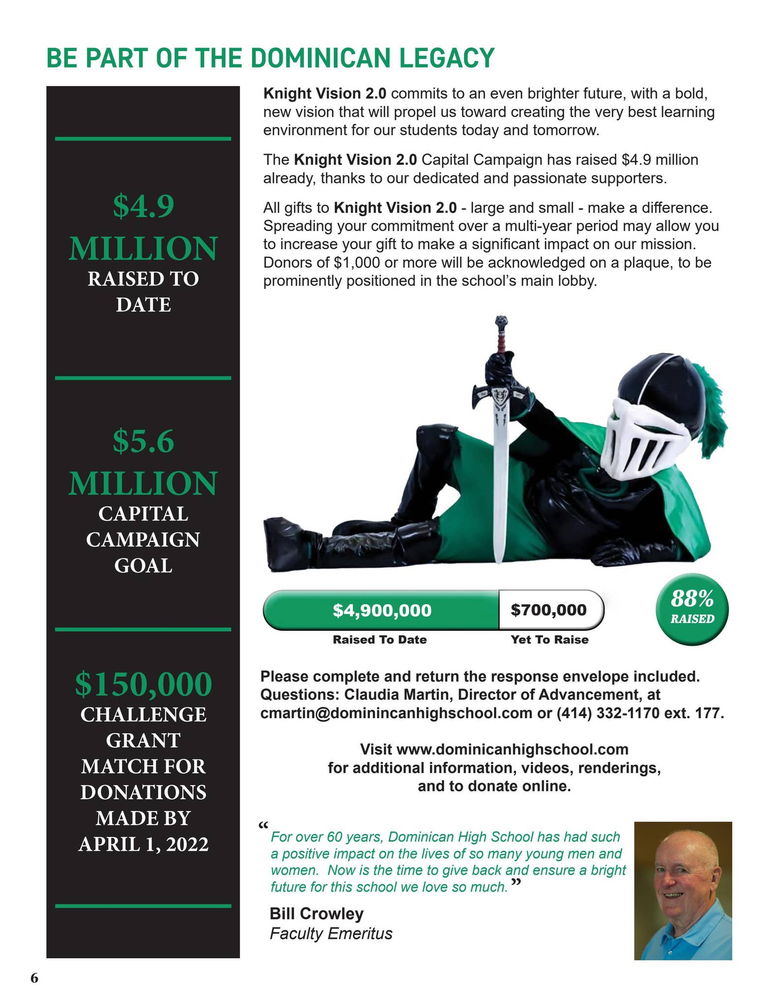 UPDATED Knight Vision 2.0 Capital Campaign Brochure by Dominican High ...